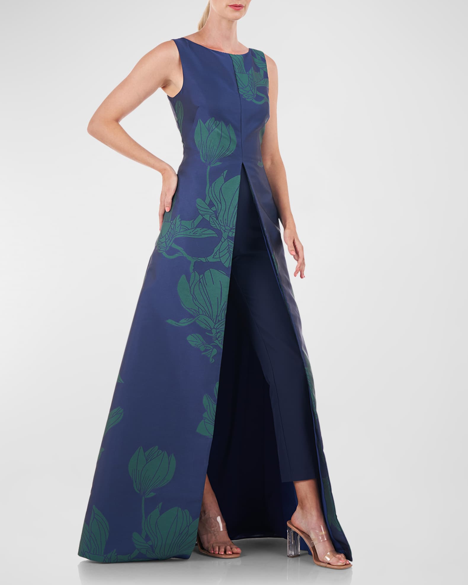 Kay Unger New York Magnolia Floral Jacquard Walk-Thru Jumpsuit | Neiman ...