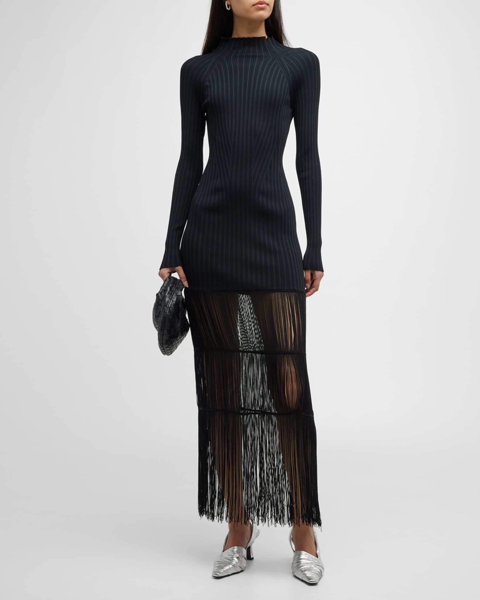 Khaite Cedar Ribbed Dress with Long Fringe Detail | Neiman Marcus