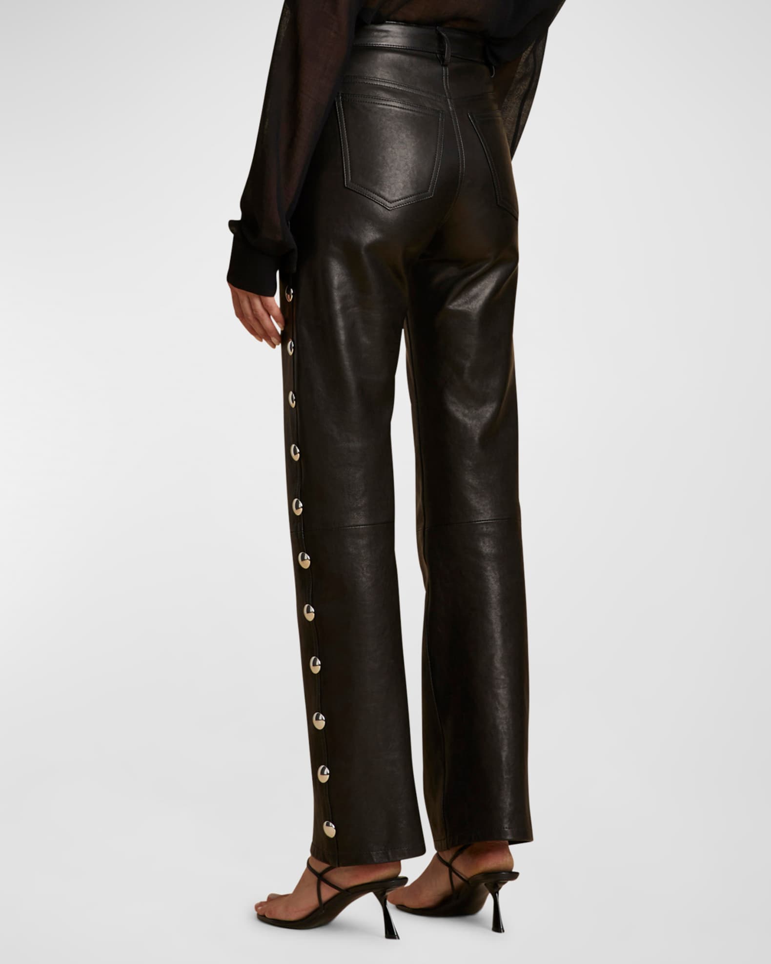 Khaite Danielle Studded Straight-Leg Leather Pants | Neiman Marcus
