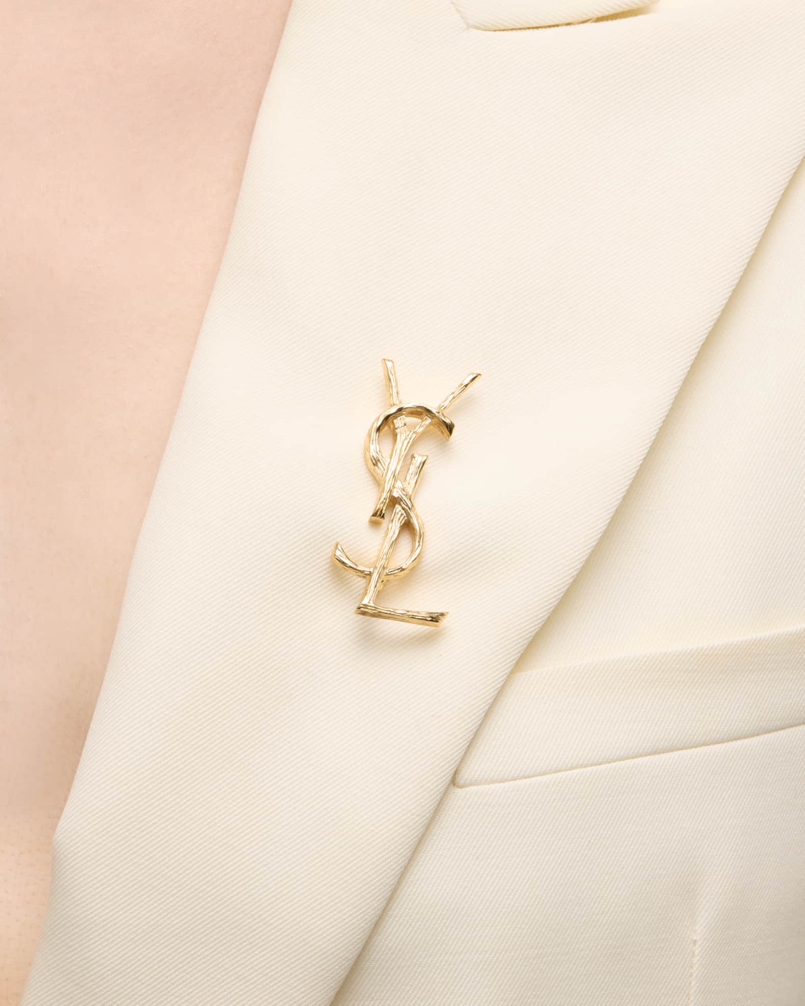 Saint Laurent Textured YSL Brooch | Neiman Marcus