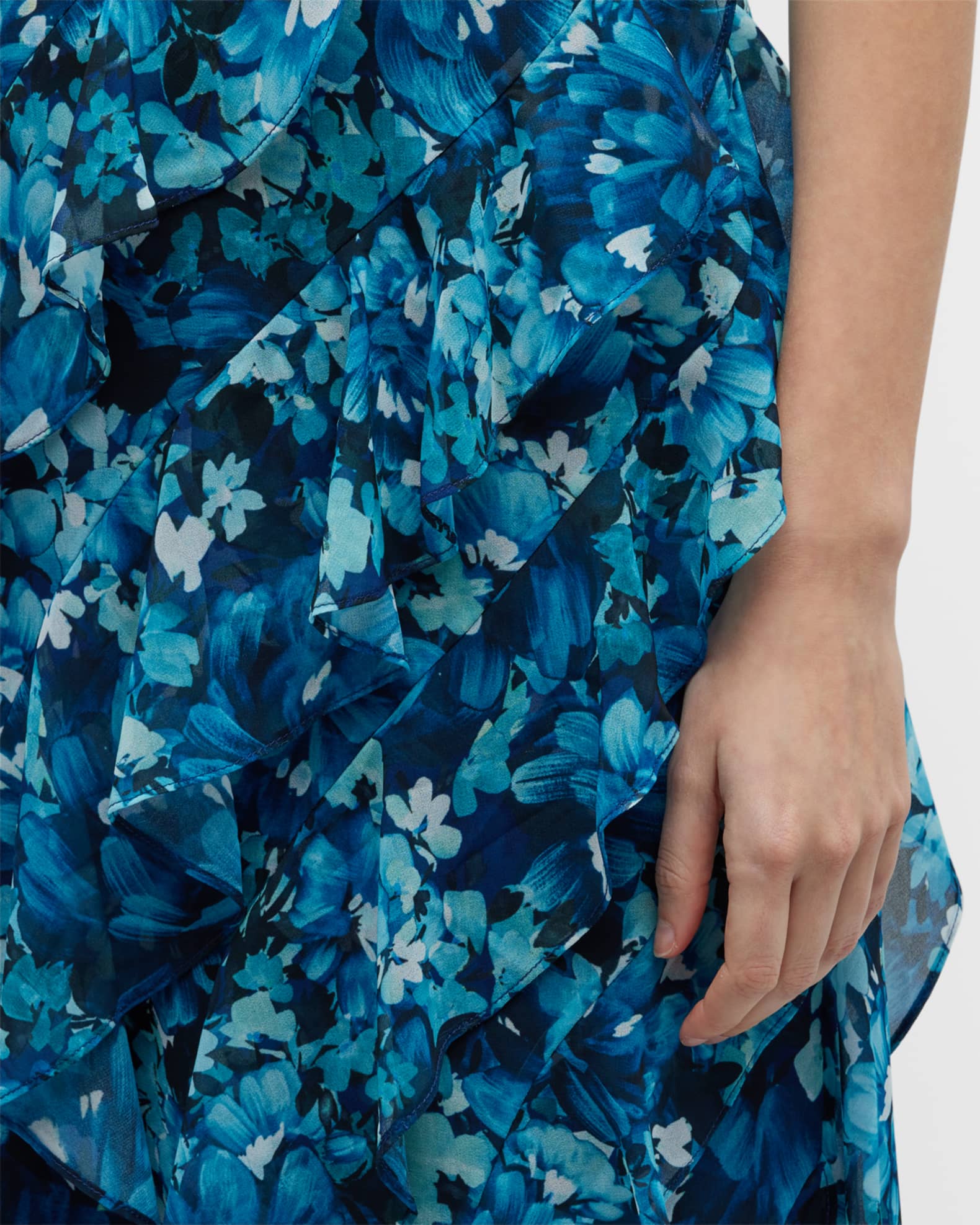 Badgley Mischka Collection Floral-Print Cascading Ruffle Midi Dress ...