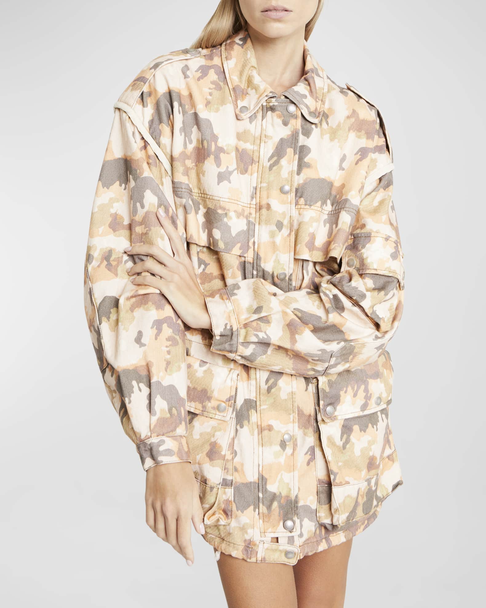 Isabel Marant Elize Camo Oversized Utility Jacket | Neiman Marcus