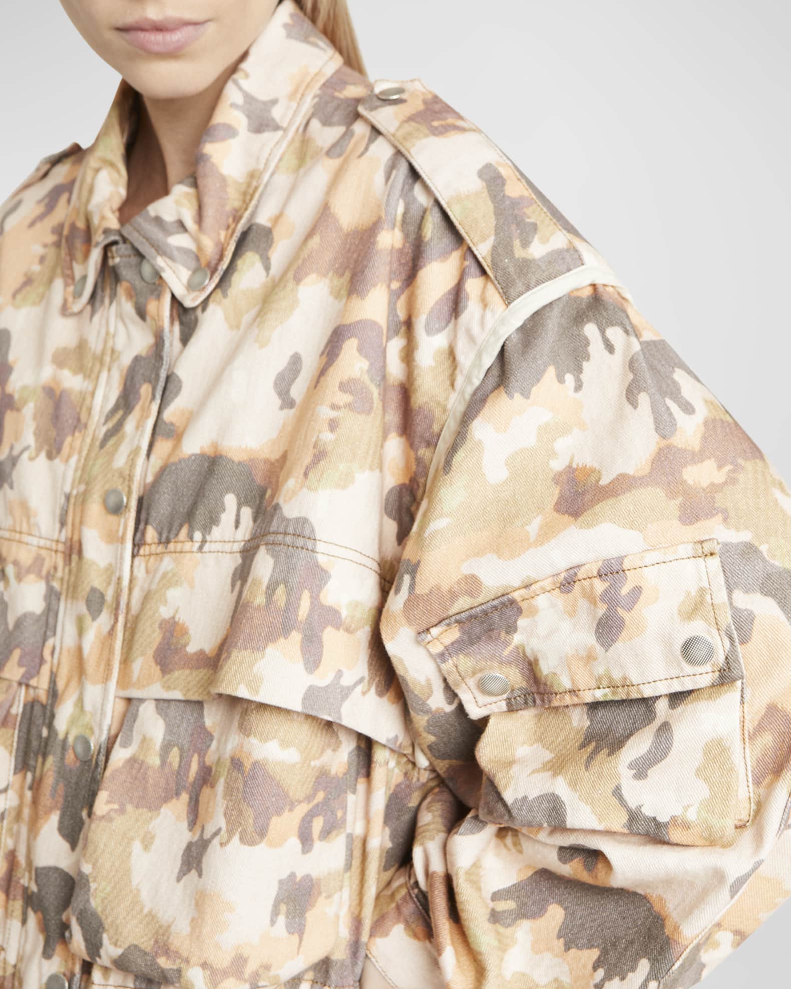 Isabel Marant Elize Camo Oversized Utility Jacket | Neiman Marcus