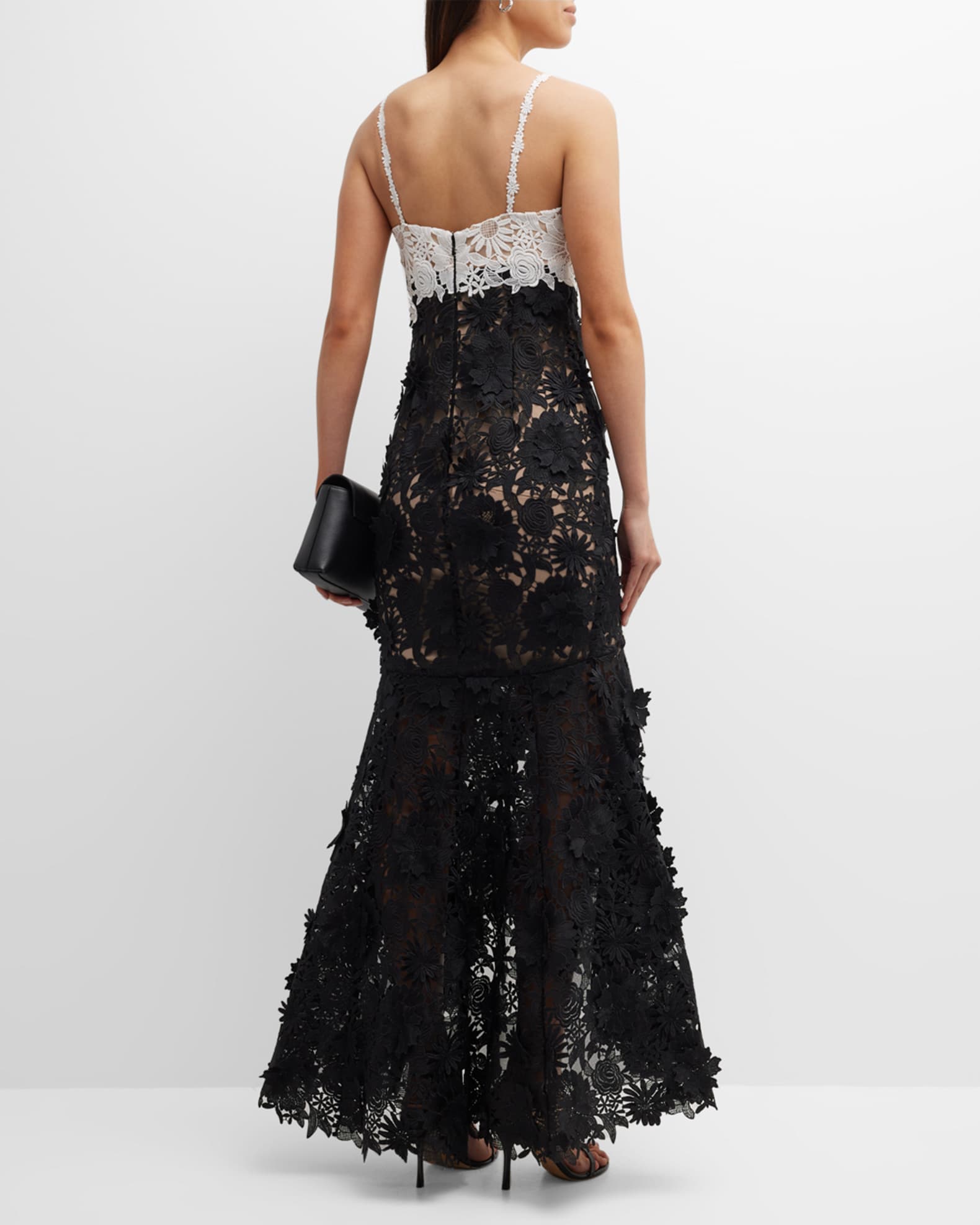 Marchesa Notte Sleeveless Two-Tone Applique Lace Gown | Neiman Marcus