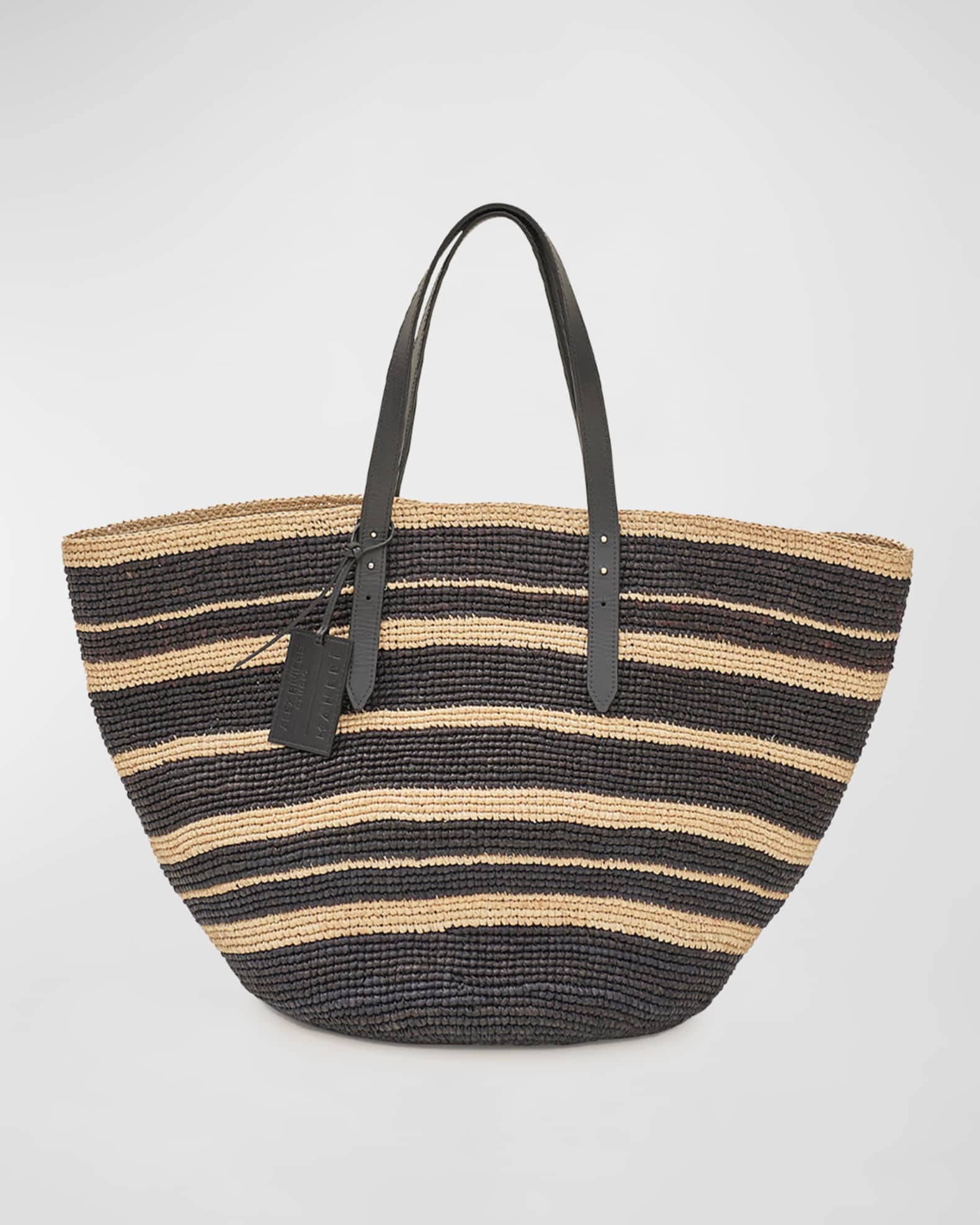 Manebi Bahia Striped Raffia Beach Tote Bag | Neiman Marcus