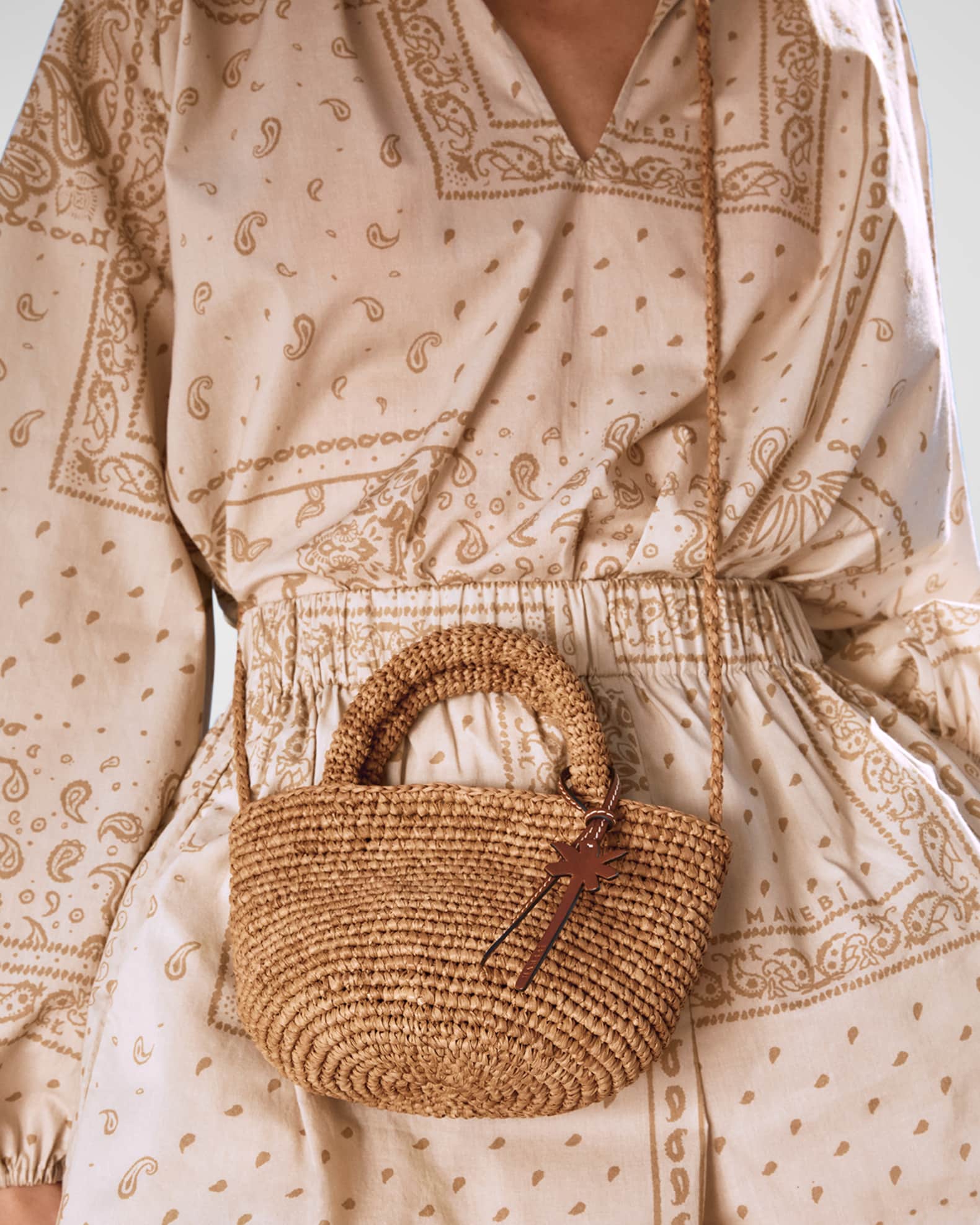 Manebi Summer Mini Raffia Top-Handle Bag | Neiman Marcus