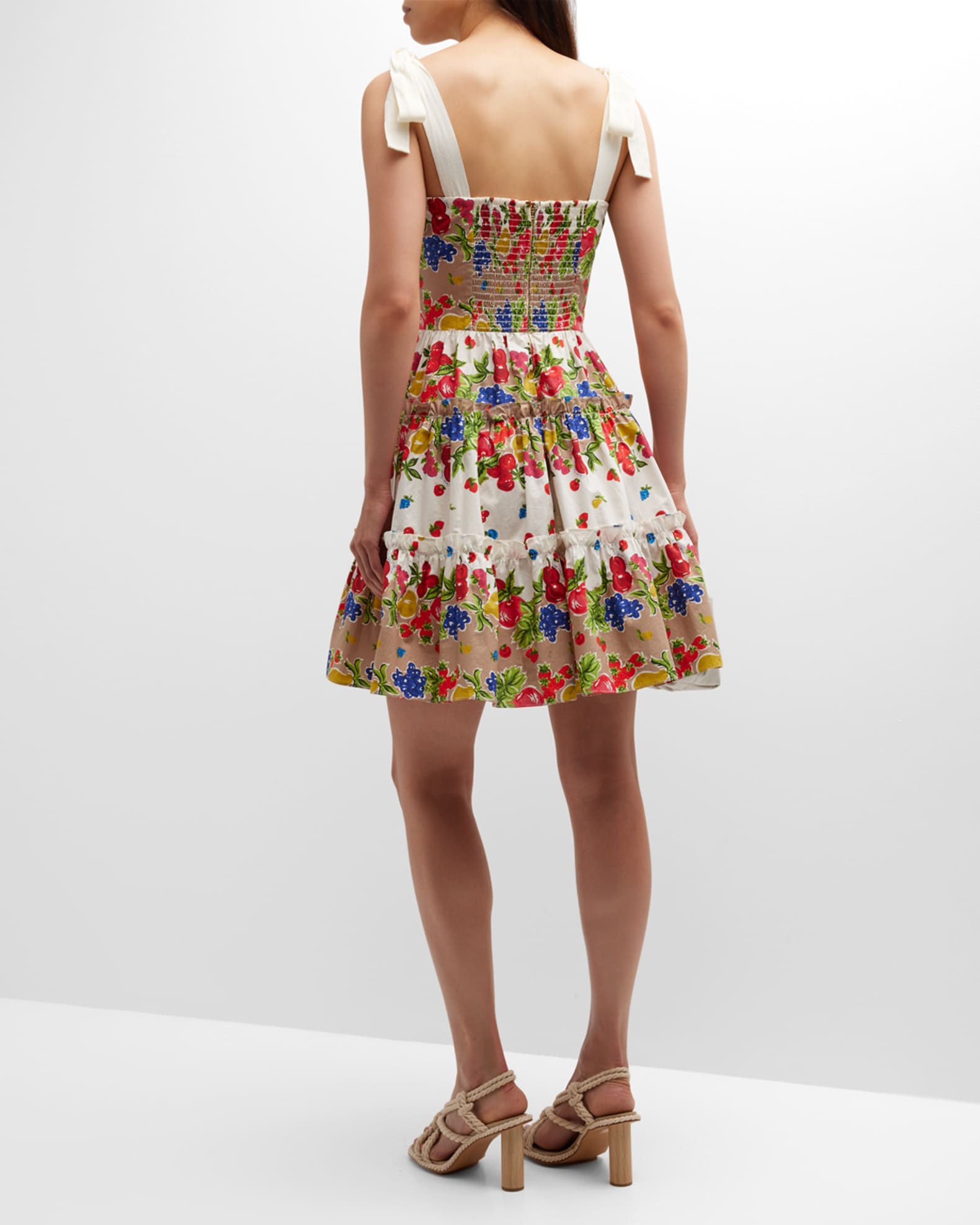 Cara Cara Sabrina Tie-Shoulder Tiered Poplin Mini Dress | Neiman Marcus