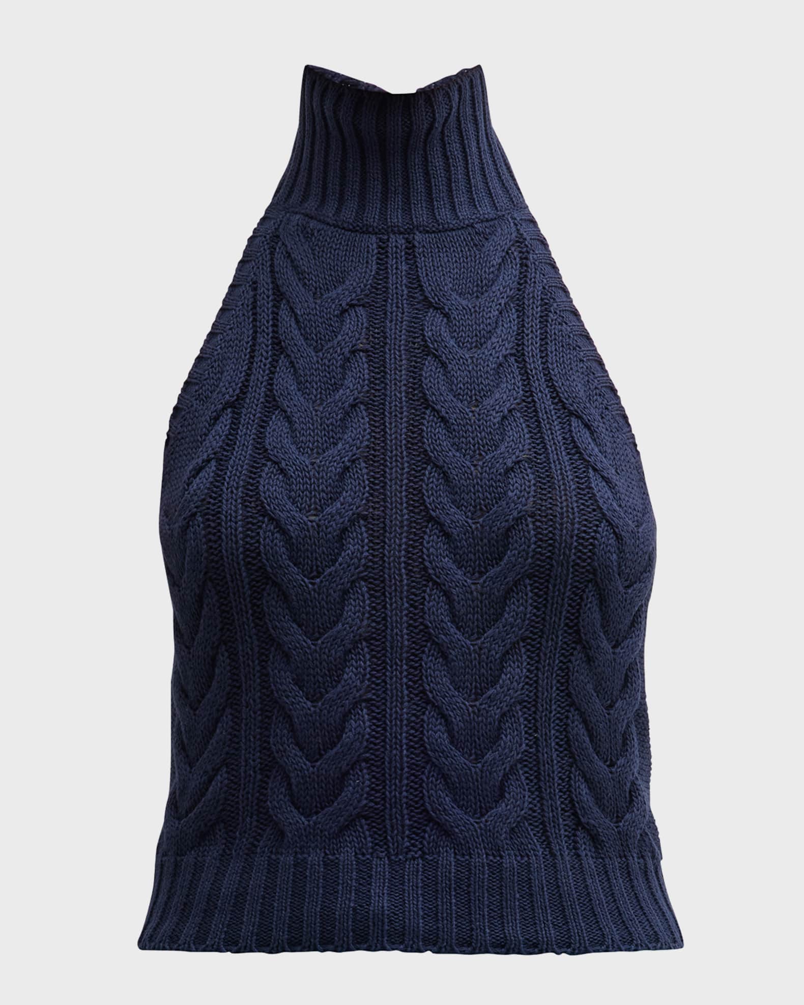 Max Mara Stallo Turtleneck Open-Back Cable Knit Tank Top | Neiman Marcus