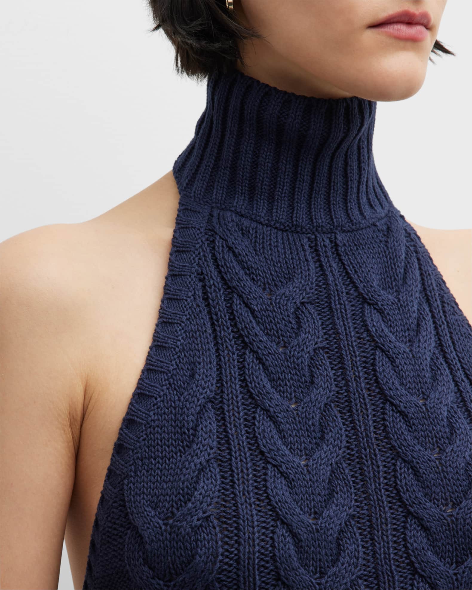 Max Mara Stallo Turtleneck Open-Back Cable Knit Tank Top | Neiman Marcus