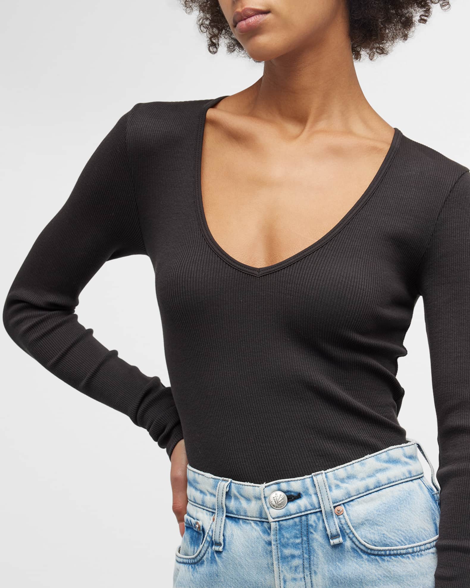 Rag & Bone The Essential Rib Vee Top | Neiman Marcus