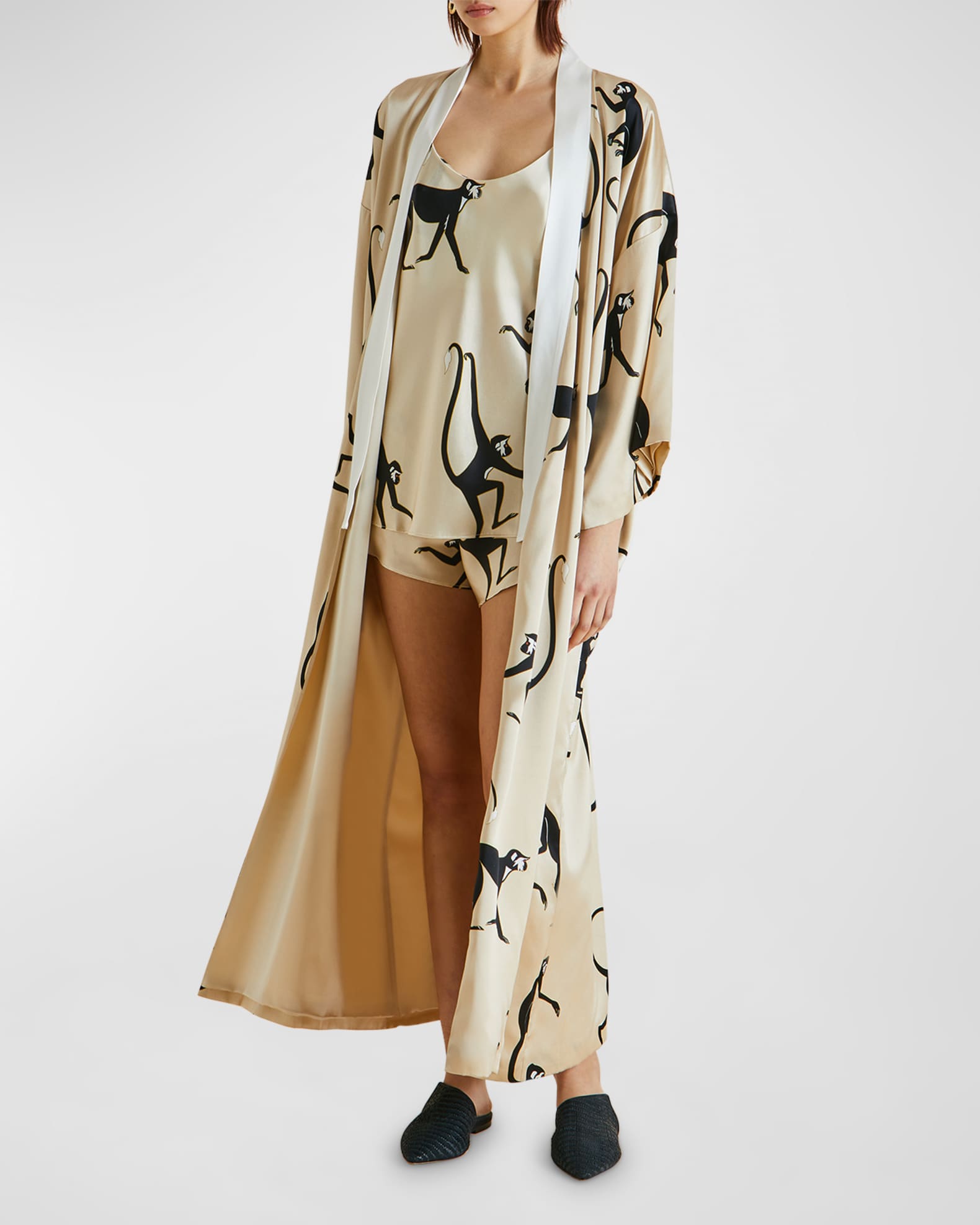 Olivia Von Halle Queenie Long Monkey-Print Silk Robe | Neiman Marcus