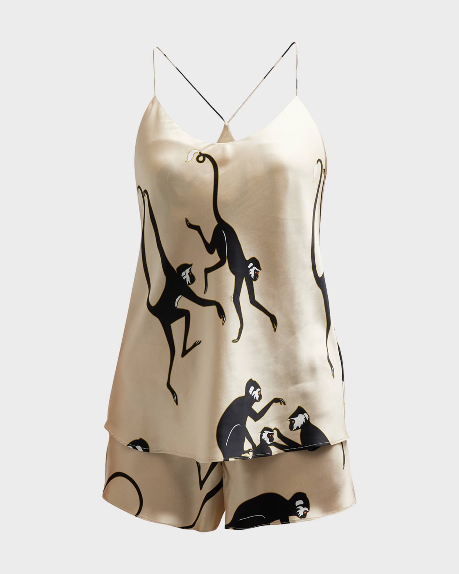 Olivia Von Halle Bella Monkey-Print Silk Pajama Set | Neiman Marcus