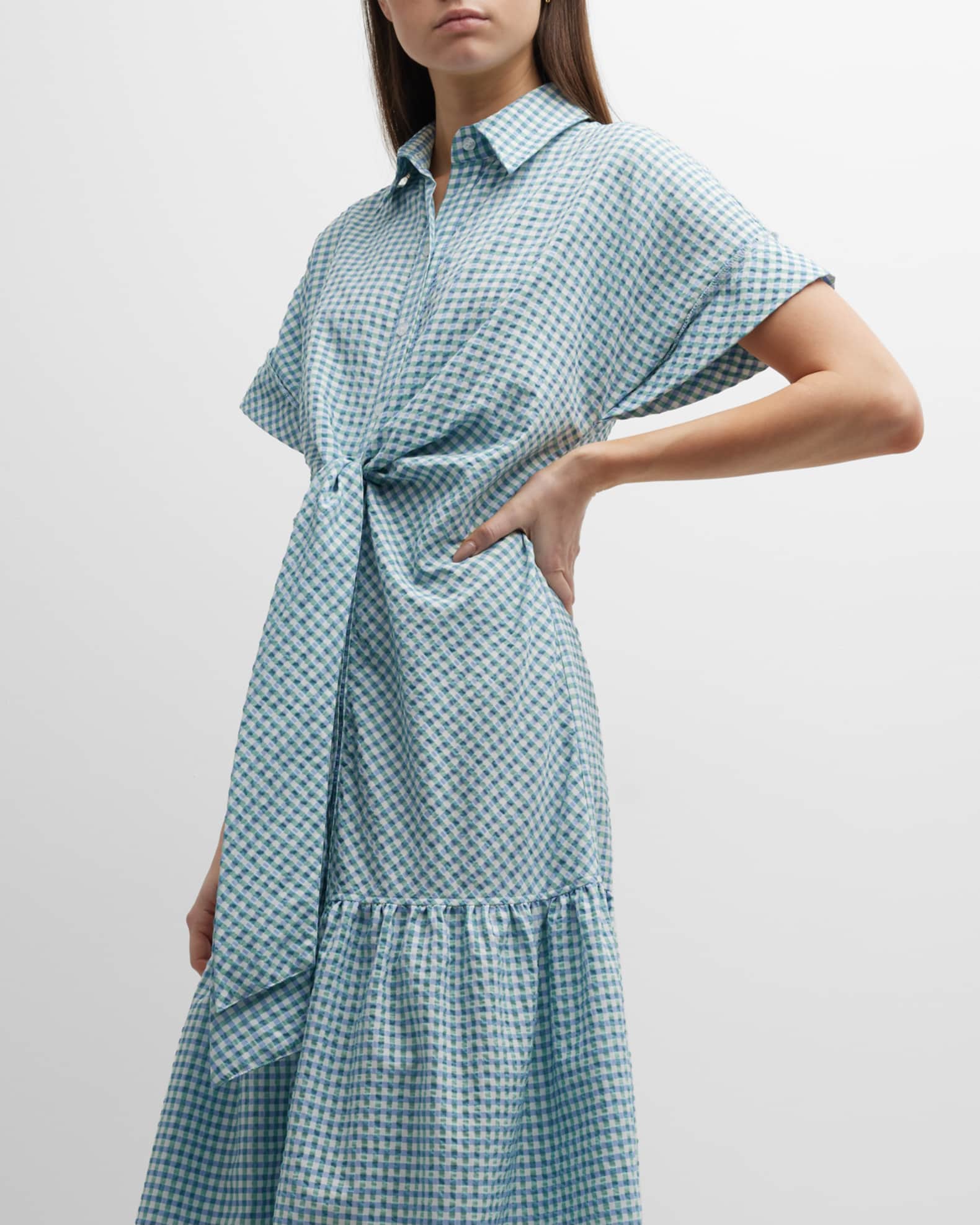Finley Tara Tie-Front Seersucker Midi Dress | Neiman Marcus
