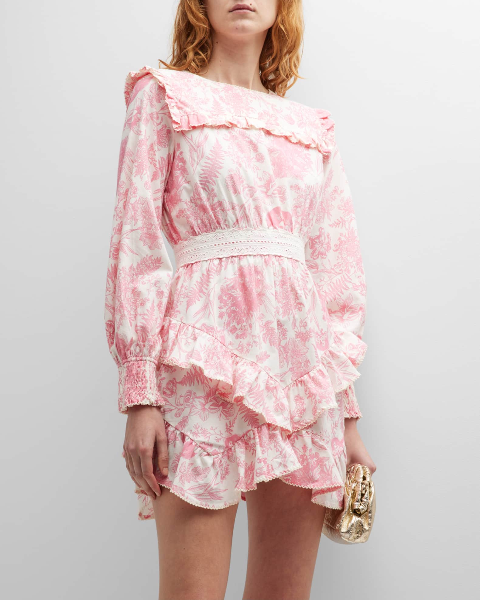 LALIBELA Daphnee Short Embroidered Tiered-Ruffle Dress | Neiman Marcus