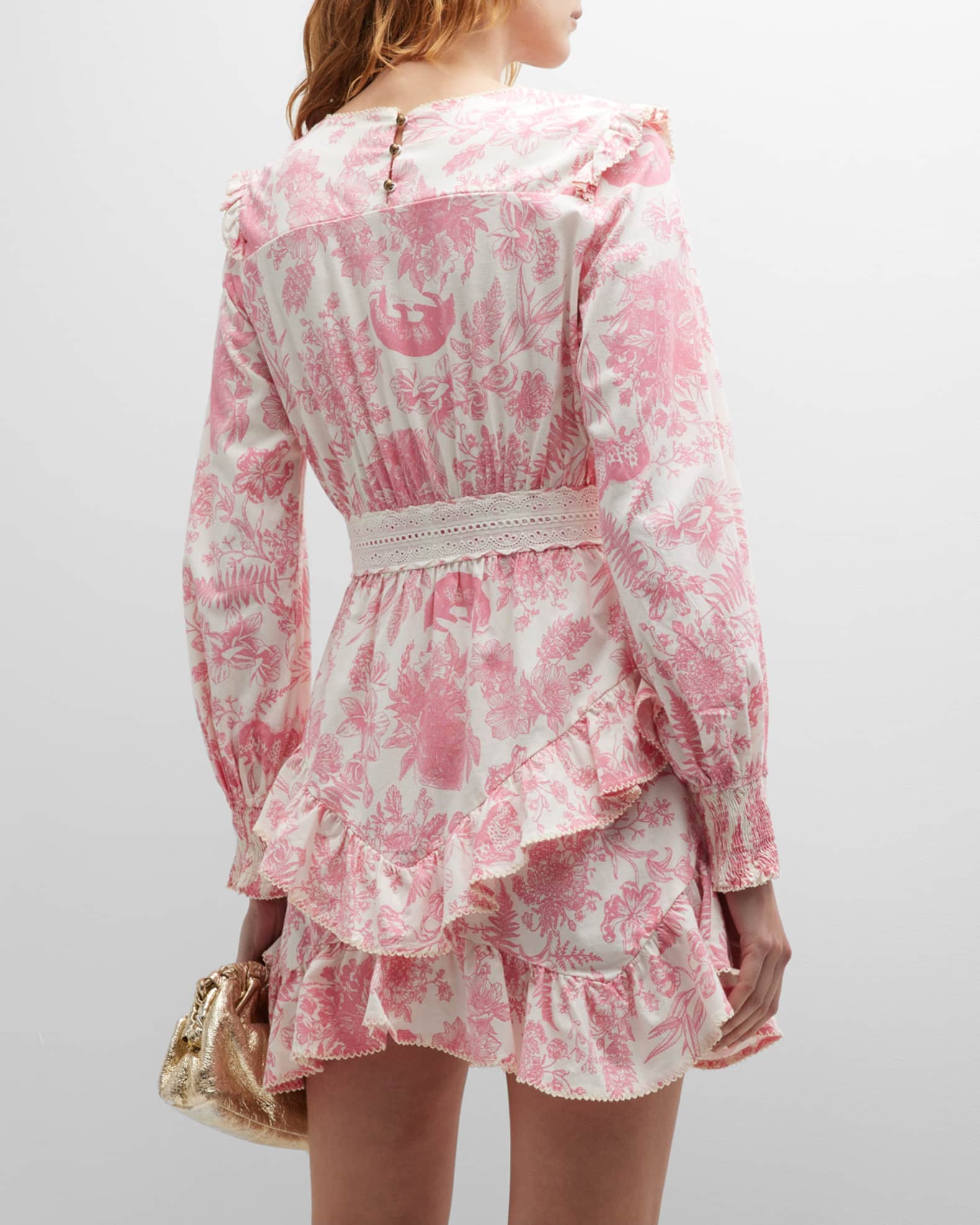 LALIBELA Daphnee Short Embroidered Tiered-Ruffle Dress | Neiman Marcus