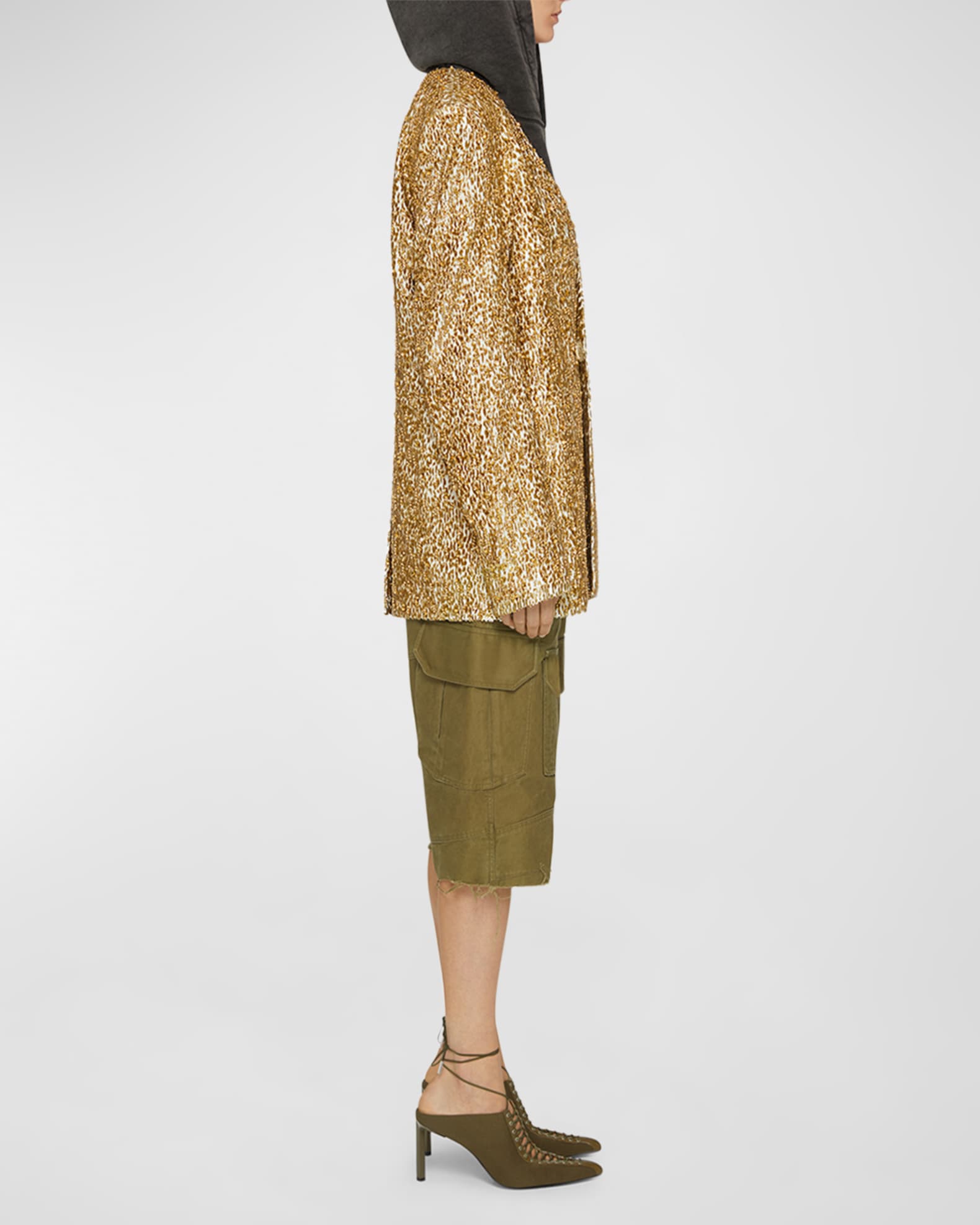 Givenchy Beaded Double-Breasted Collarless Metallic Jacquard Jacket ...