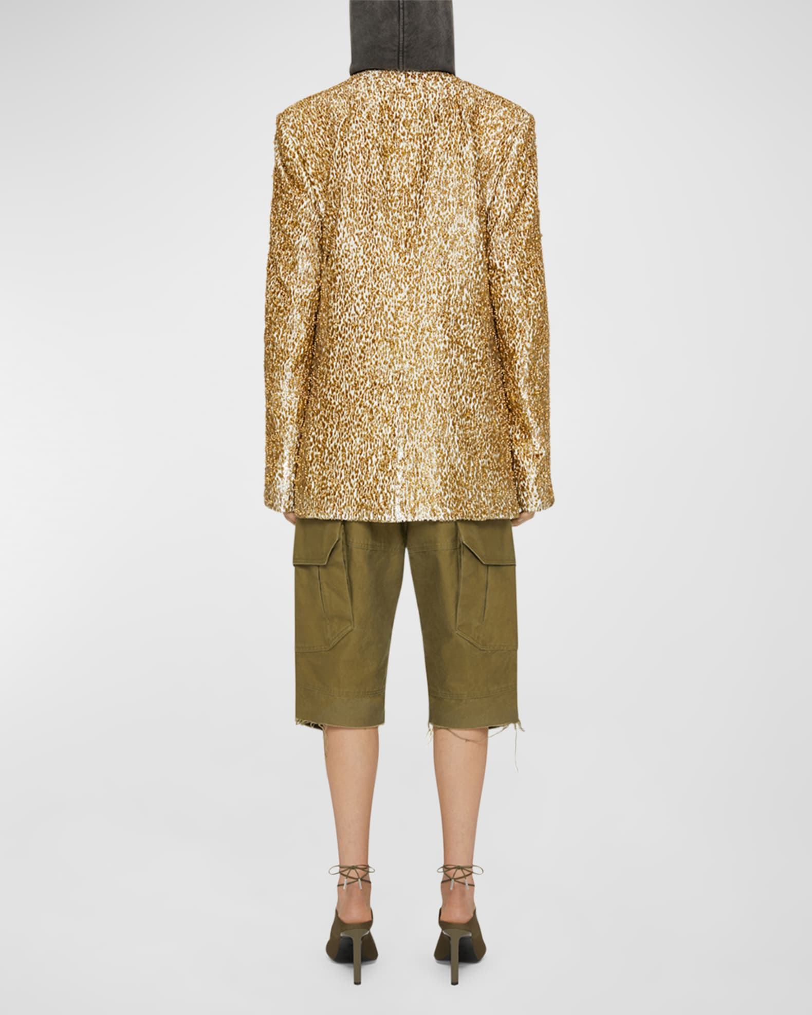 Givenchy Beaded Double-Breasted Collarless Metallic Jacquard Jacket ...