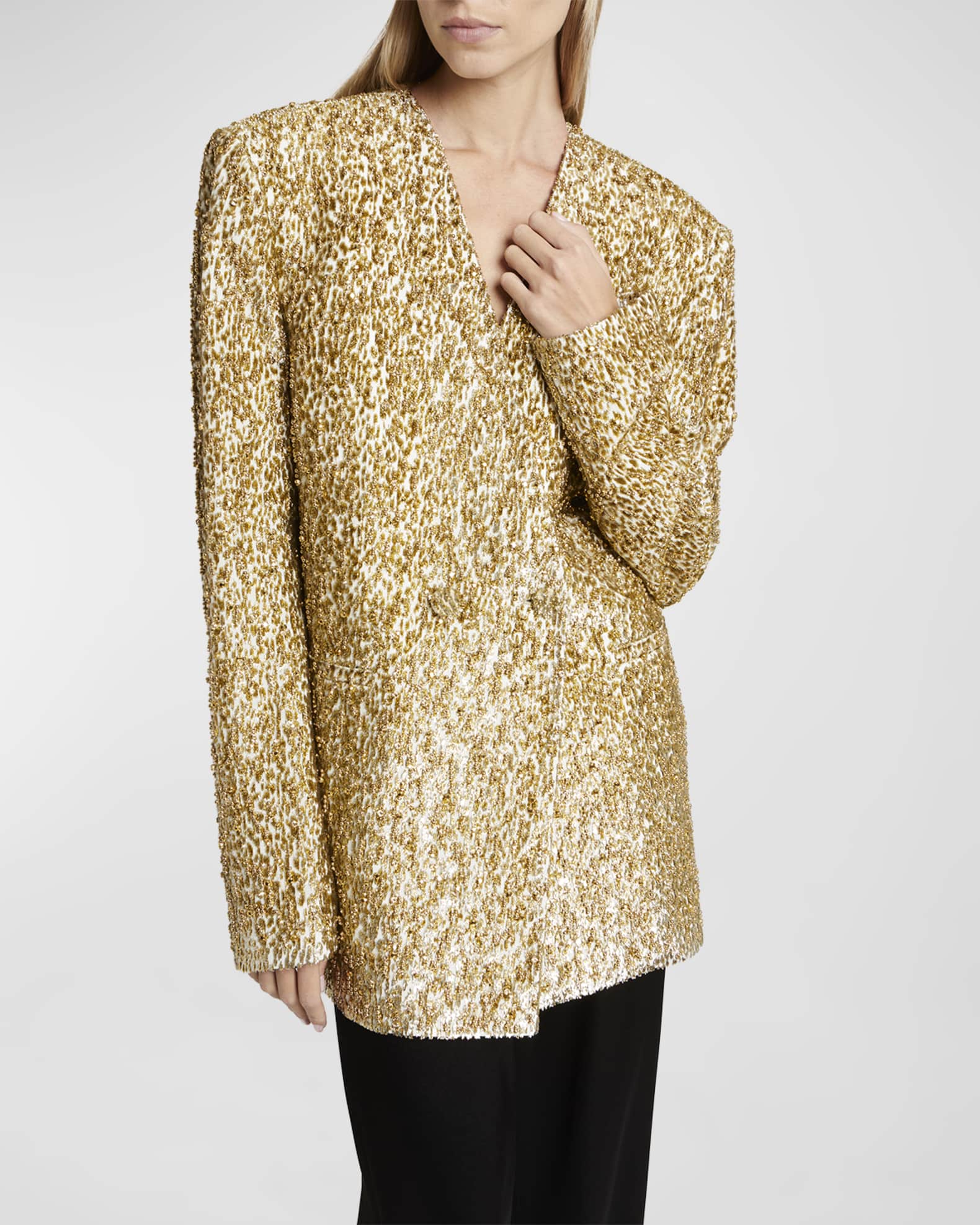 Givenchy Beaded Double-Breasted Collarless Metallic Jacquard Jacket ...