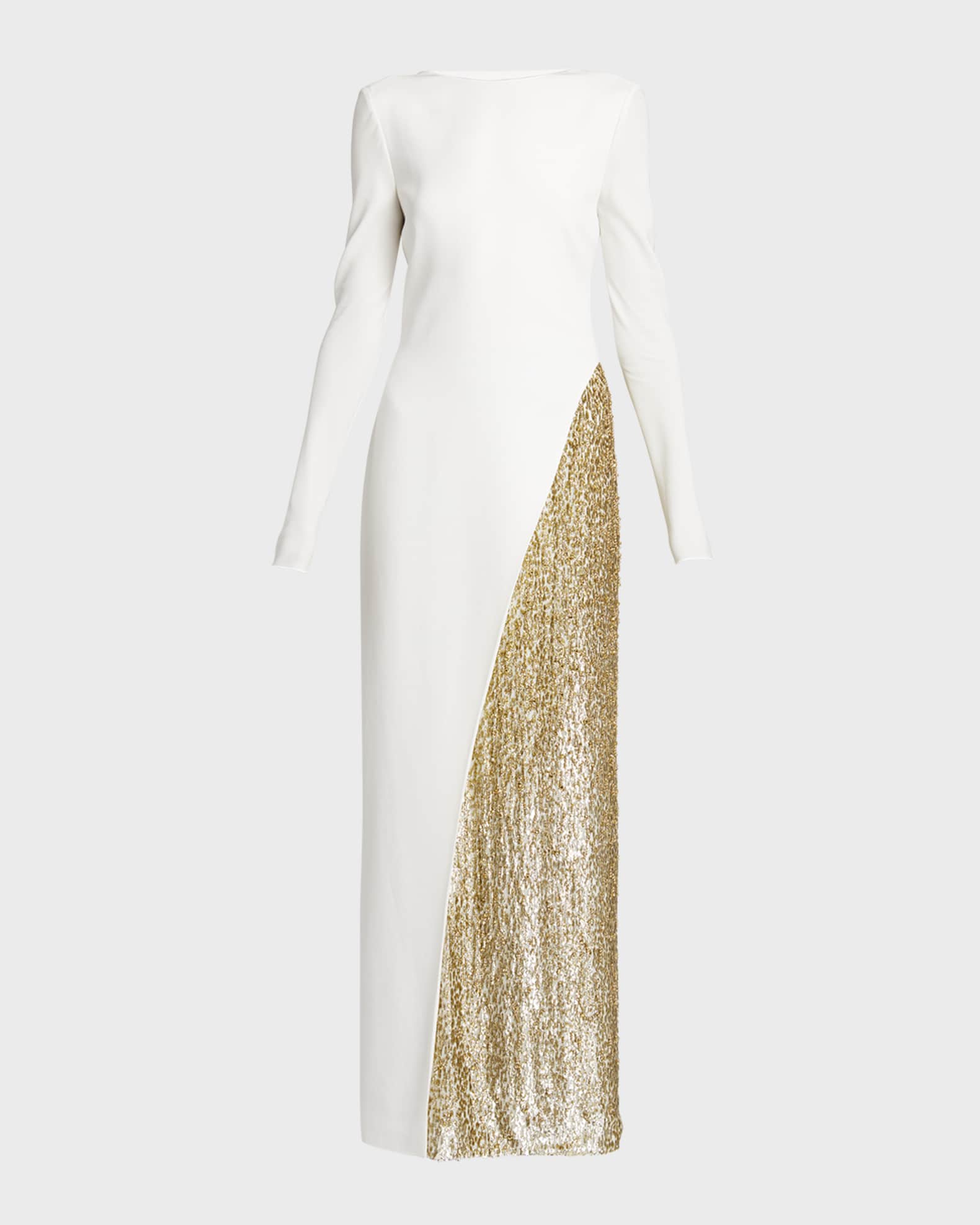 Givenchy Metallic Jacquard Layered Open-Back Evening Gown | Neiman Marcus