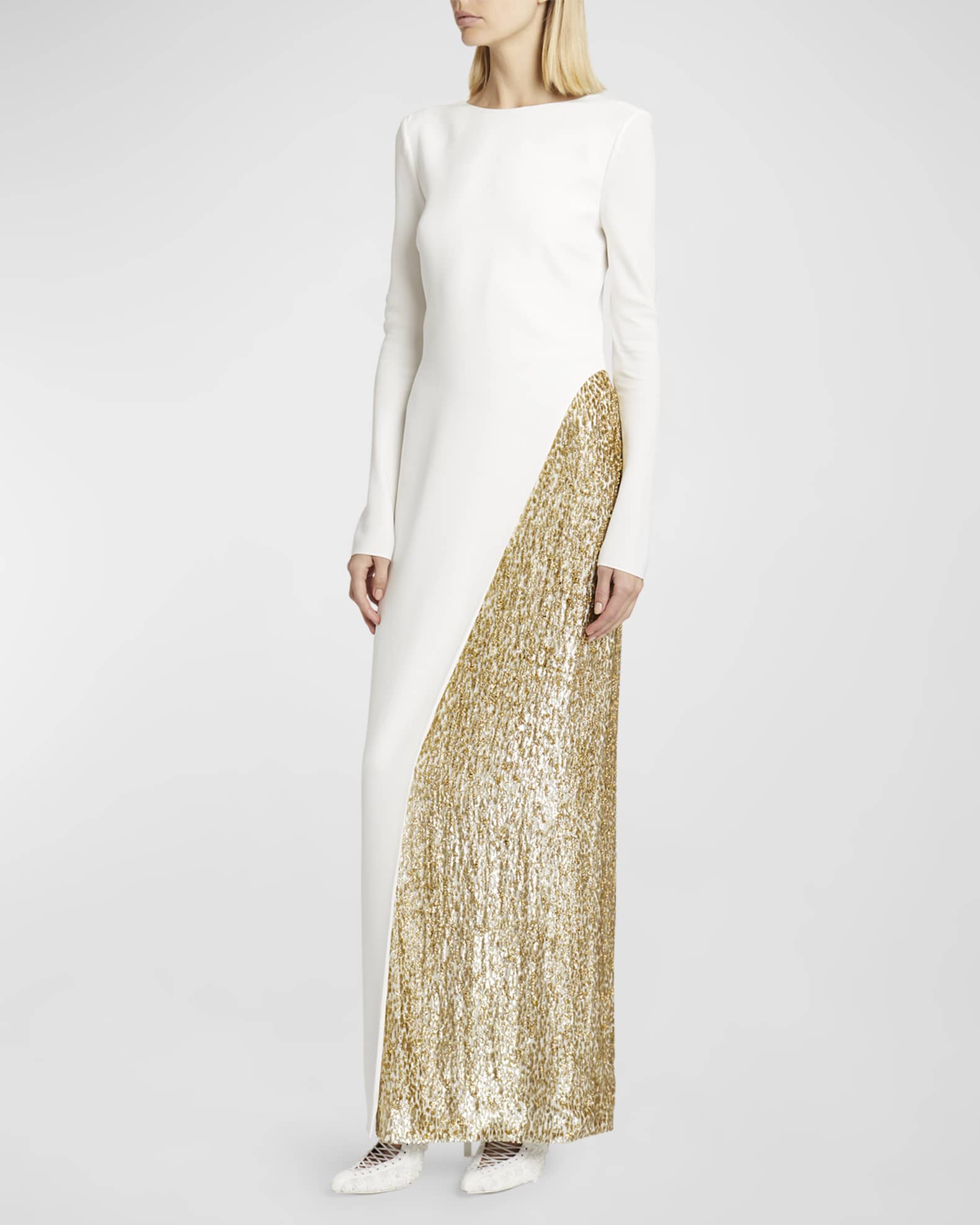Givenchy Metallic Jacquard Layered Open-Back Evening Gown | Neiman Marcus
