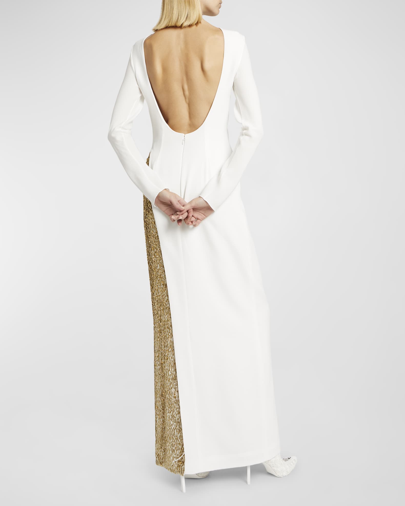 Givenchy Metallic Jacquard Layered Open-Back Evening Gown | Neiman Marcus