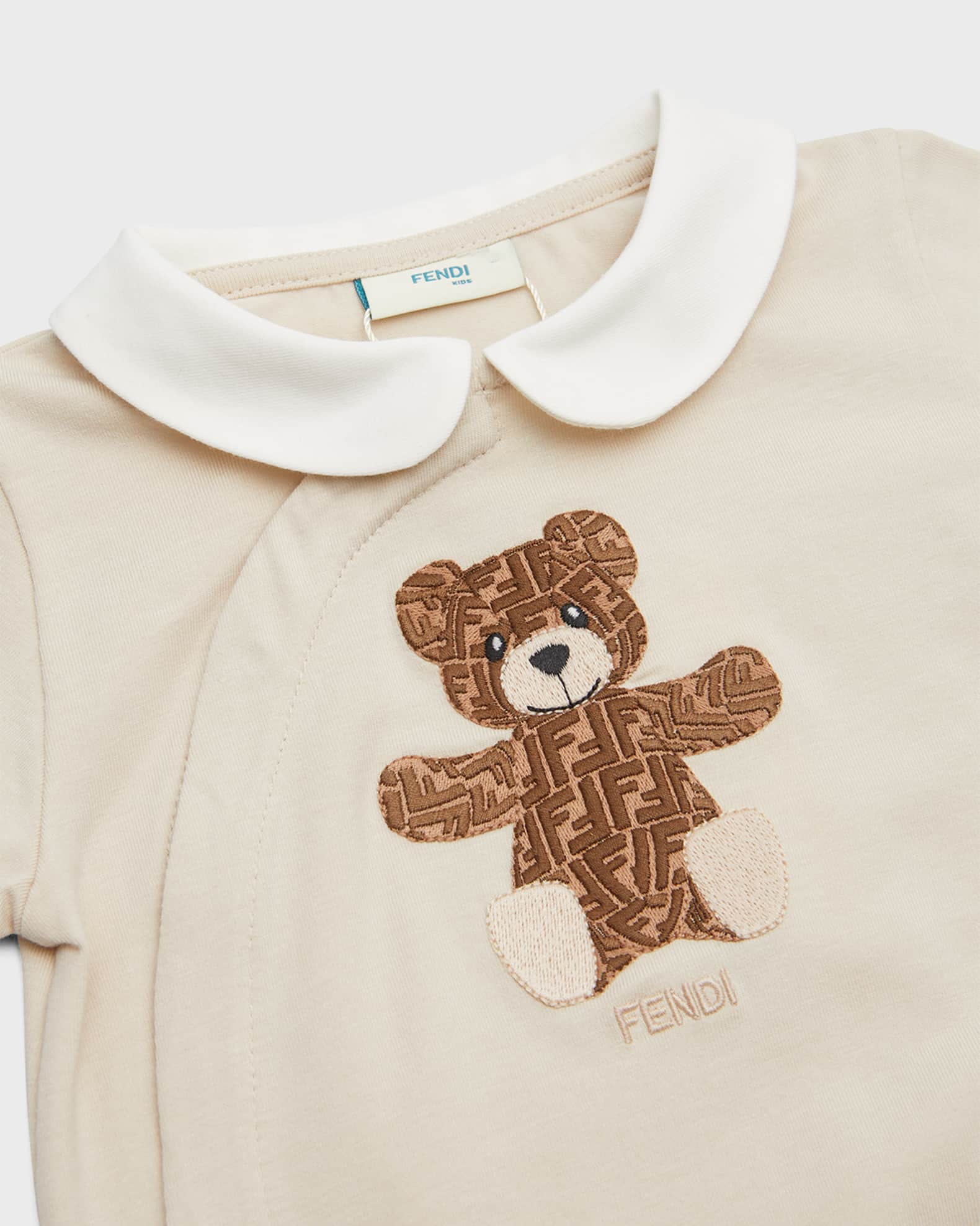 Fendi BABY FOOTIE AND HAT SET WITH ORIGINAL FF BEAR PRINT | Neiman Marcus