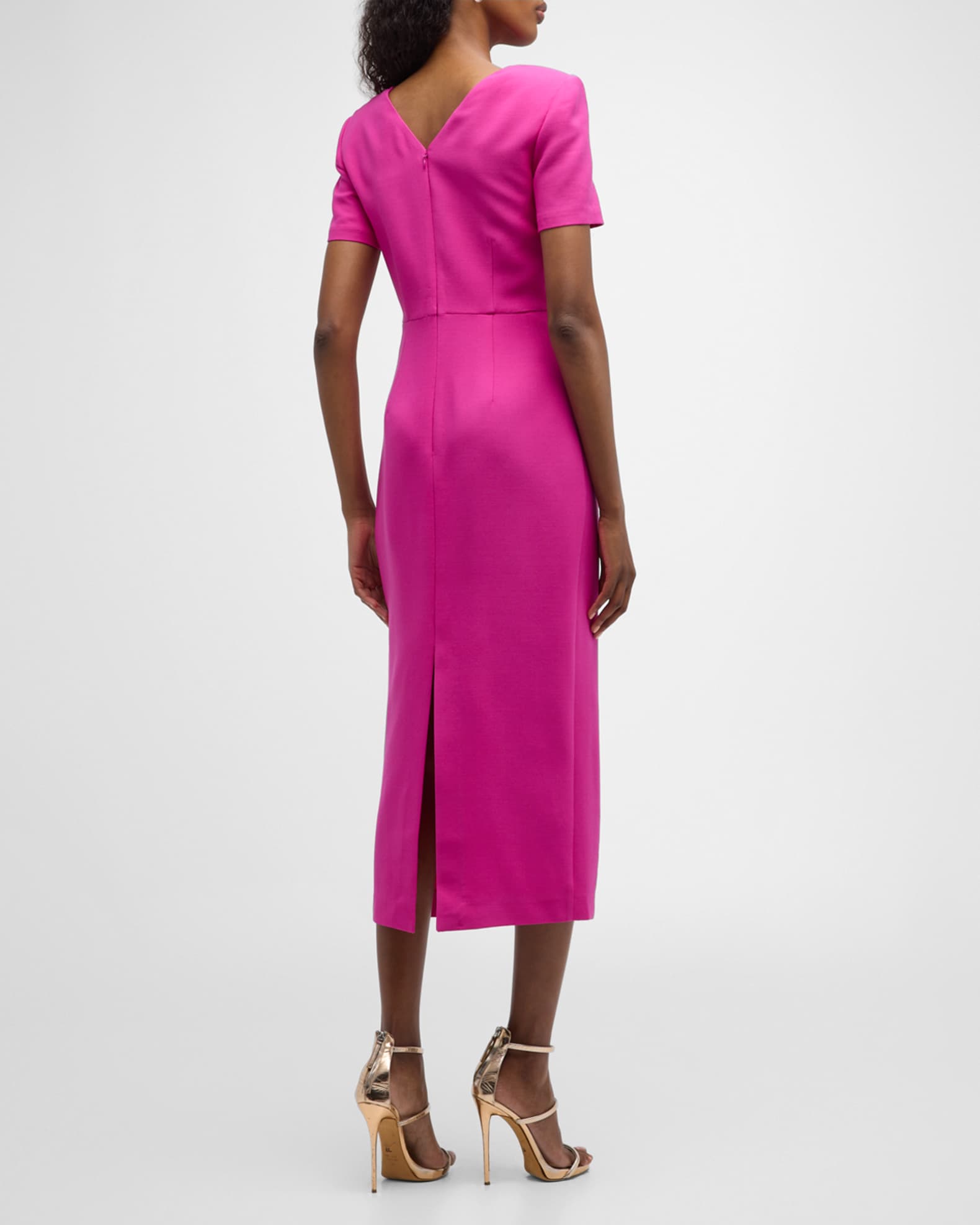 Roland Mouret Pleated Short-Sleeve Crepe Midi Dress | Neiman Marcus