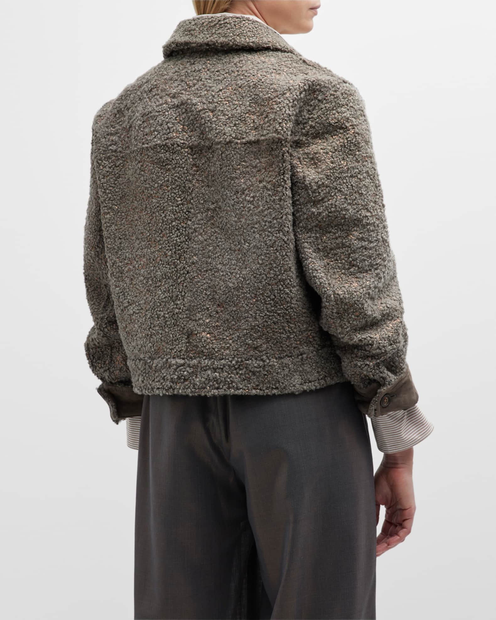 Brunello Cucinelli Metallic Curly Lamb Shearling Short Jacket with ...