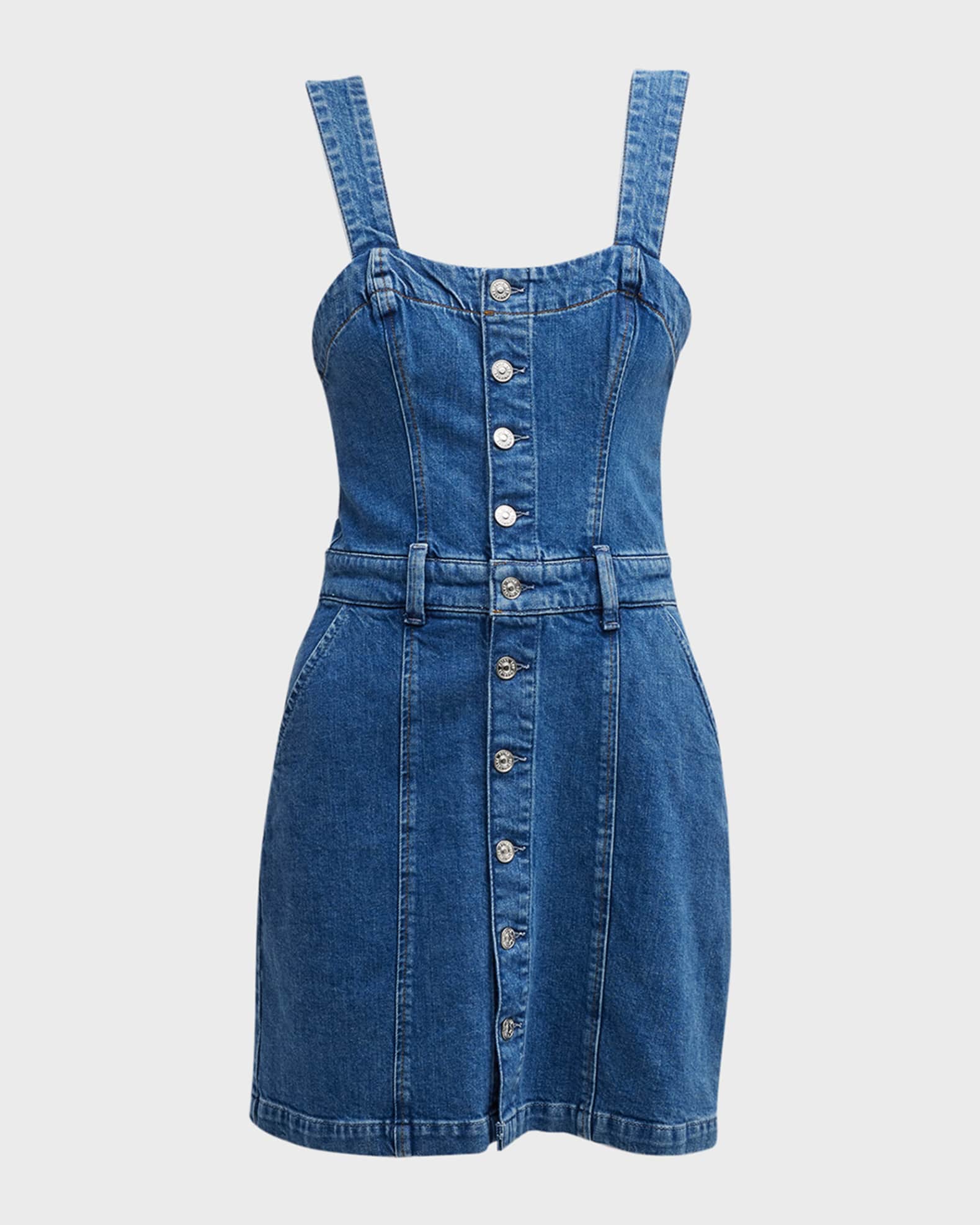 PAIGE Maddy Button-Front Denim Mini Dress | Neiman Marcus