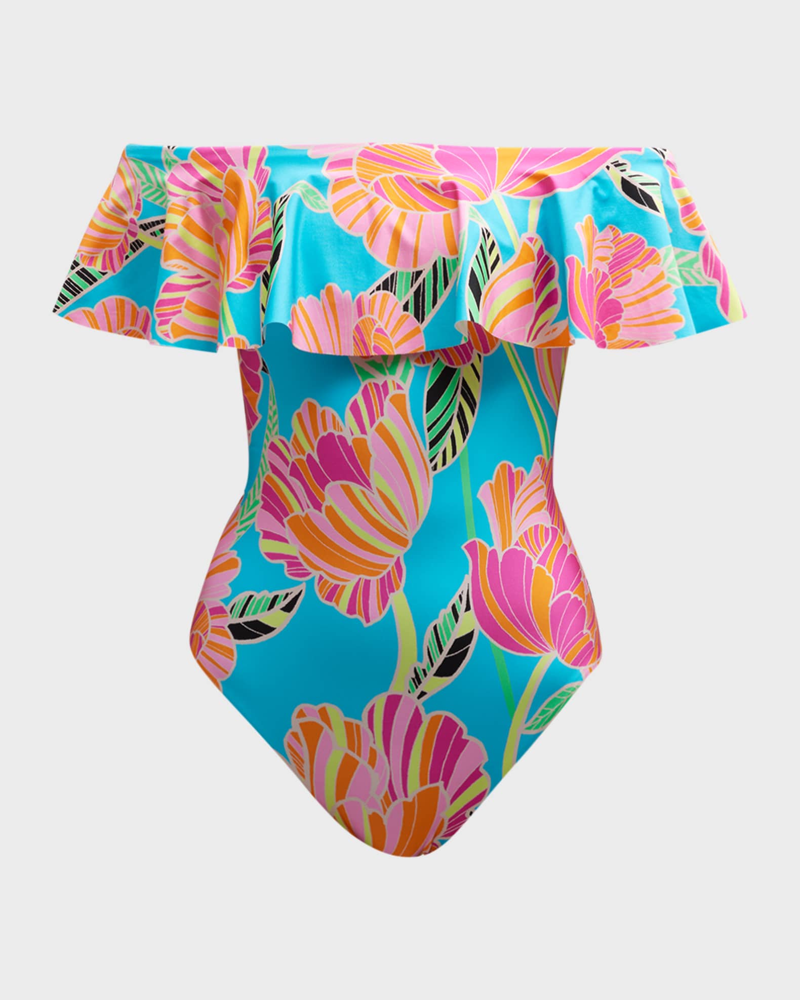 Trina Turk Poppy Ruffle One-Piece Swimsuit | Neiman Marcus
