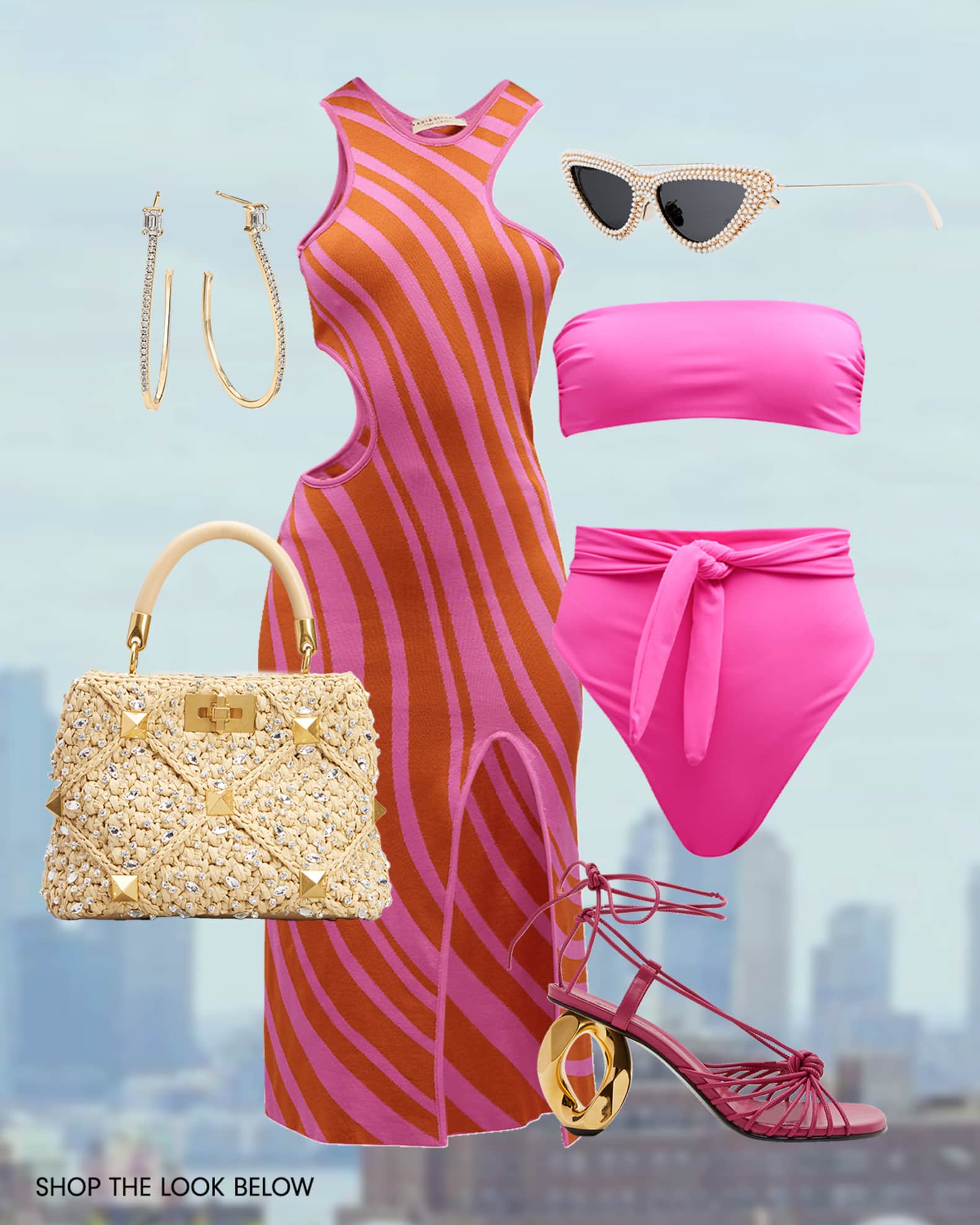 PAOLA BERNARDI Stela Striped Sleeveless Midi Cutout Dress | Neiman Marcus