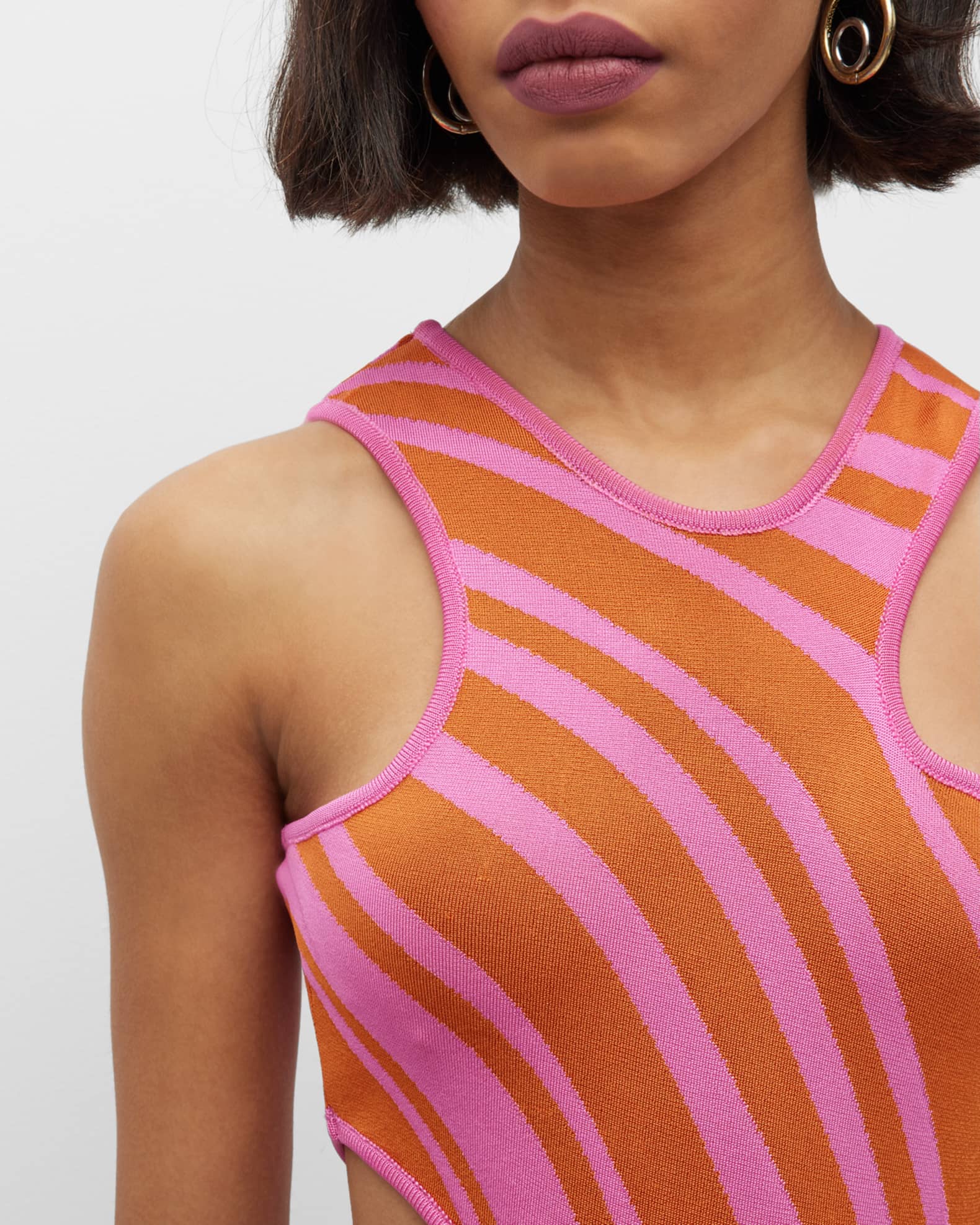 PAOLA BERNARDI Stela Striped Sleeveless Midi Cutout Dress | Neiman Marcus