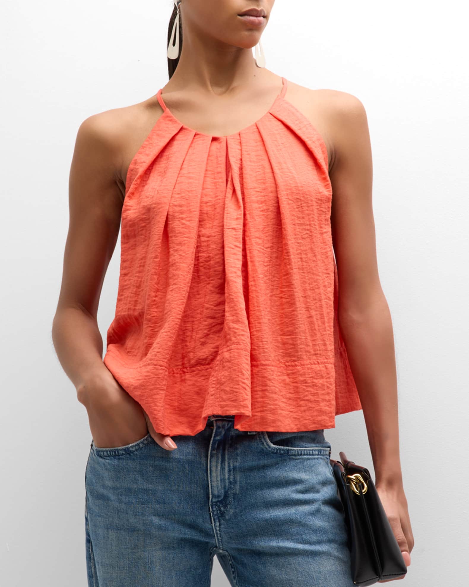 A.L.C. Caroline Pleated Scoop-Neck Top | Neiman Marcus