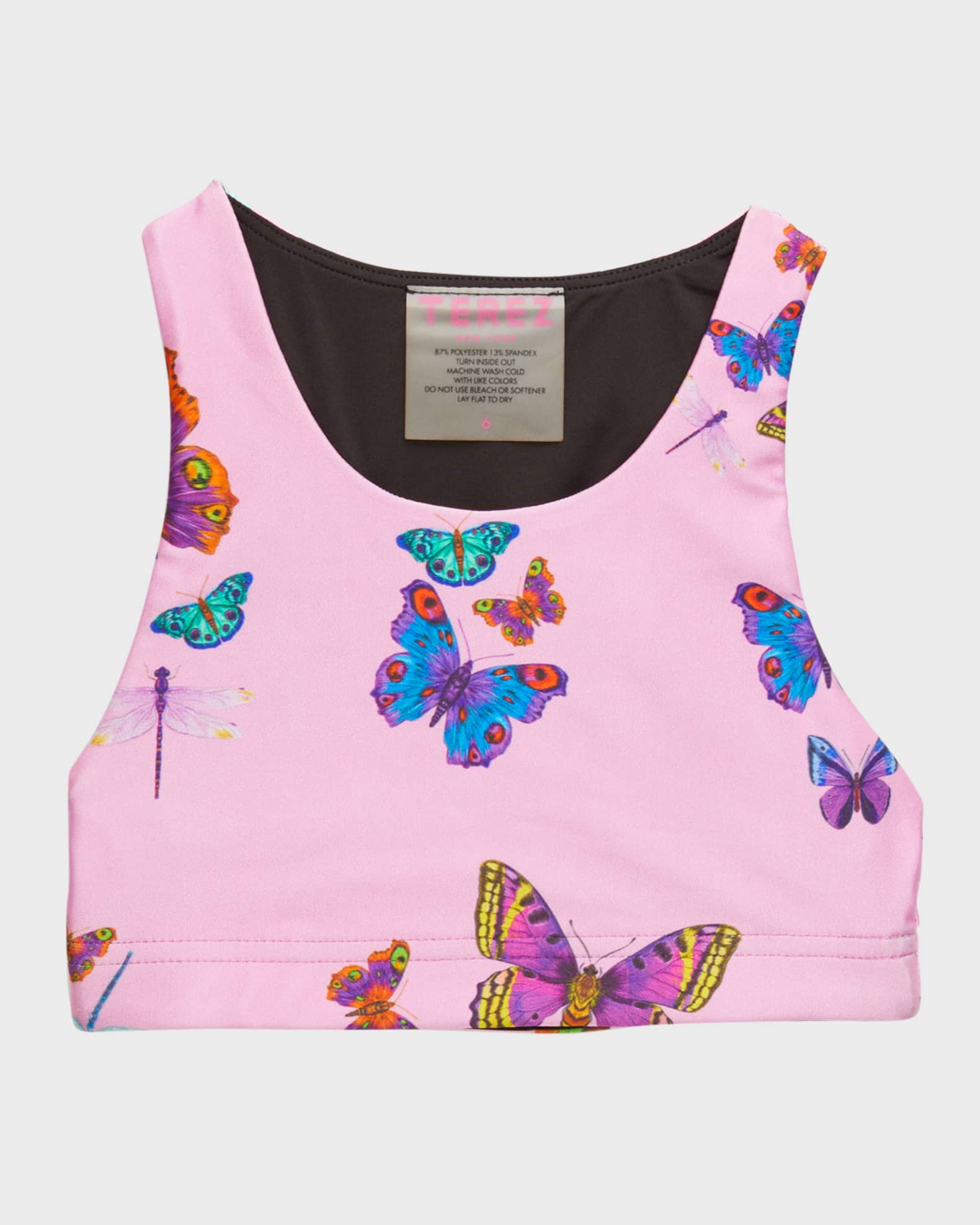 Terez Girl's Pink Neon Butterflies Racerback Sports Bra, Size 4-6 ...