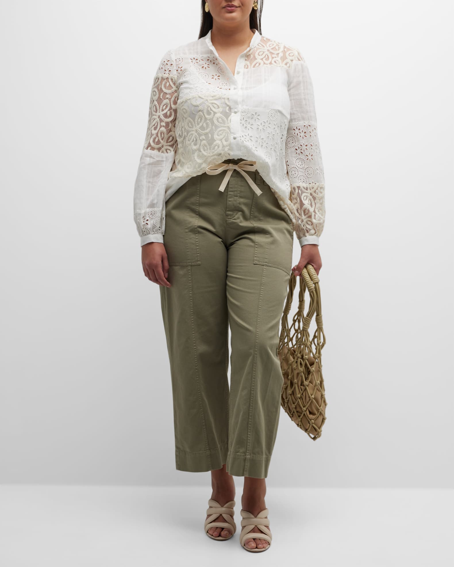 Johnny Was Plus Size Carmen Patchwork Eyelet Shirt | Neiman Marcus