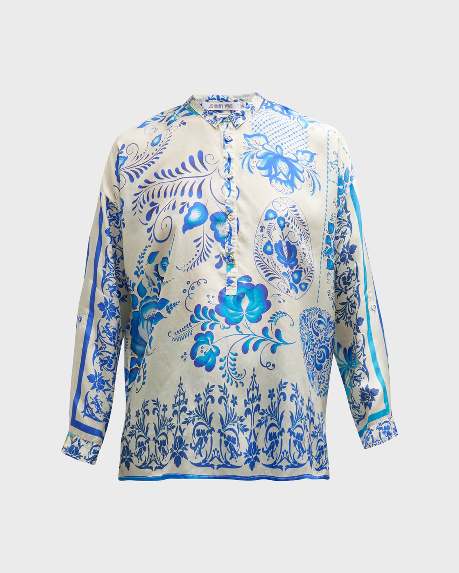 Johnny Was Farrow Seline Floral-Print Silk Blouse | Neiman Marcus