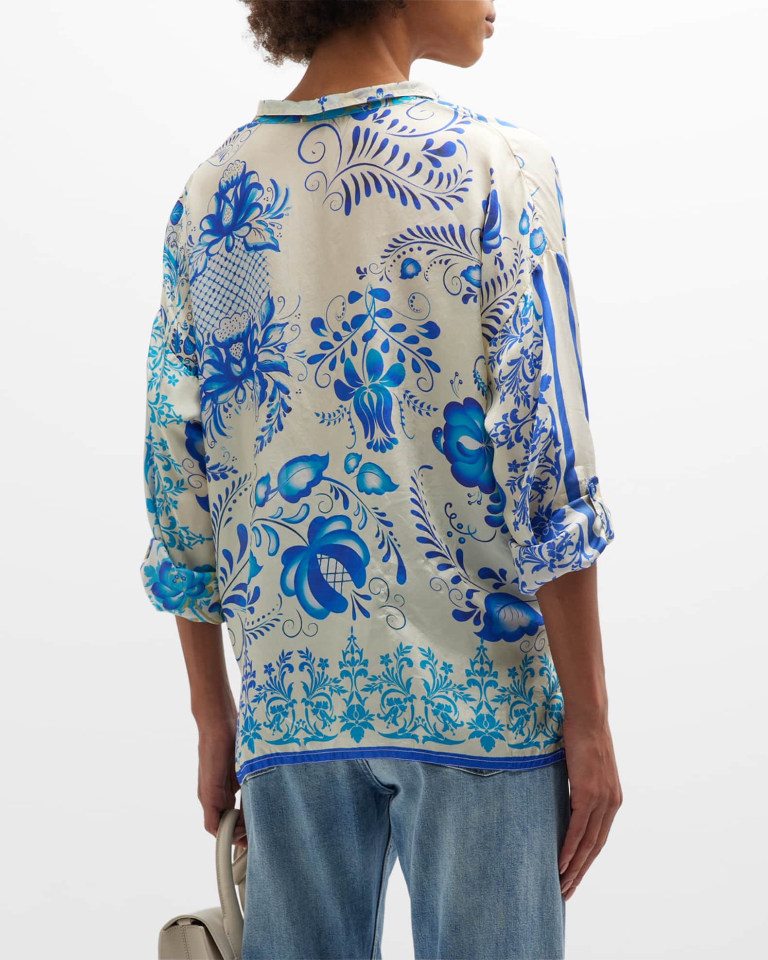 Johnny Was Farrow Seline Floral-Print Silk Blouse | Neiman Marcus