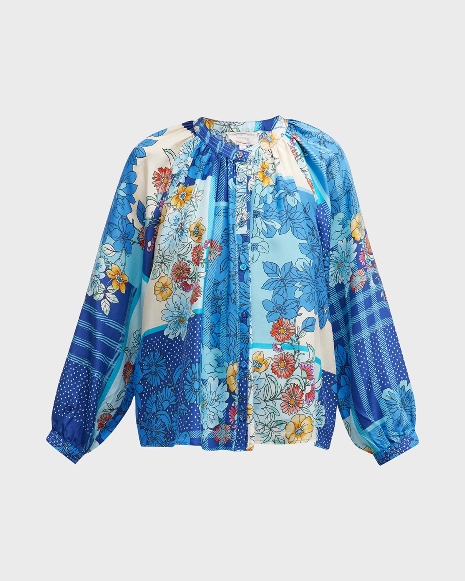 Johnny Was Josy Lynn Floral-Print Silk Blouse | Neiman Marcus