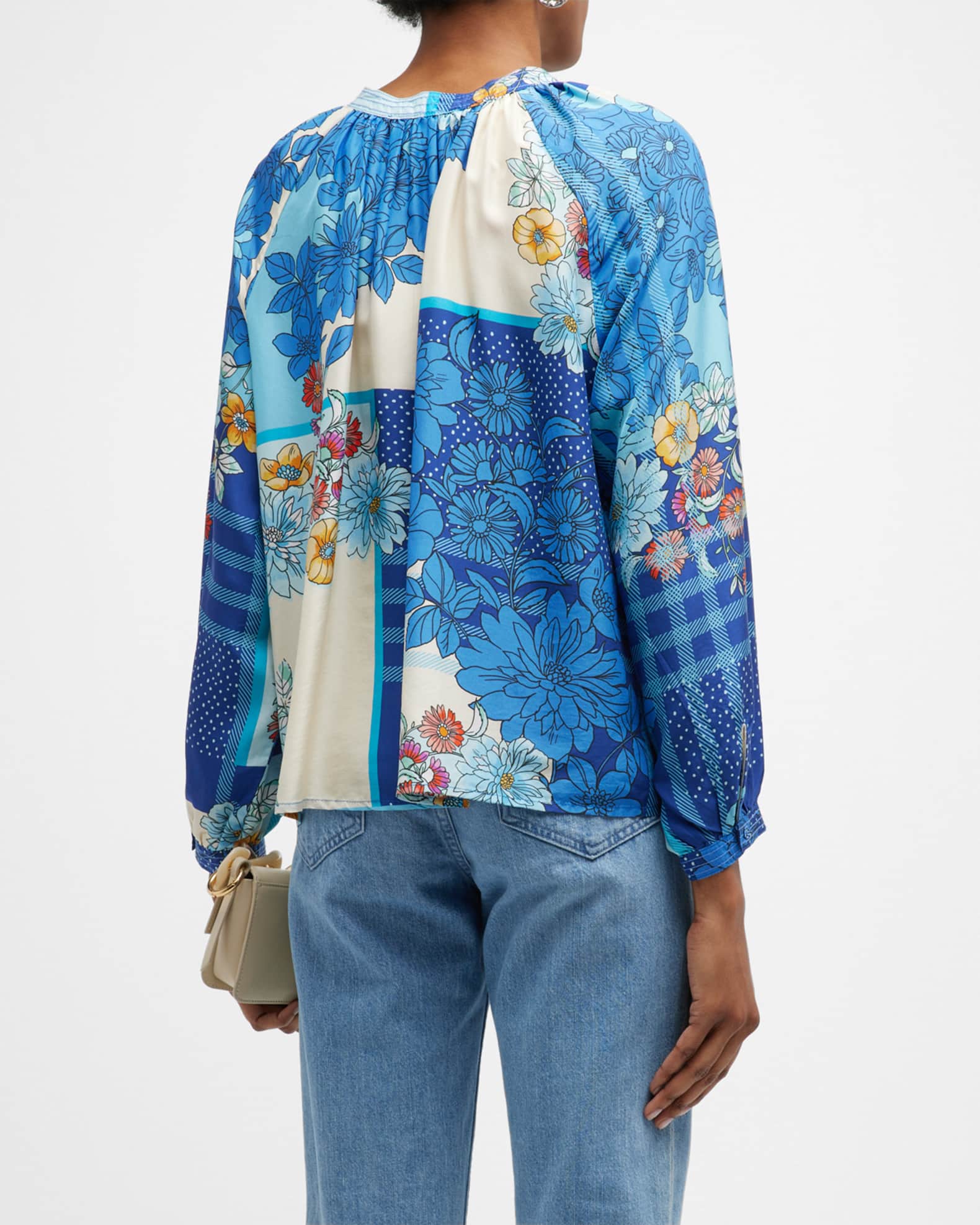 Johnny Was Josy Lynn Floral-Print Silk Blouse | Neiman Marcus