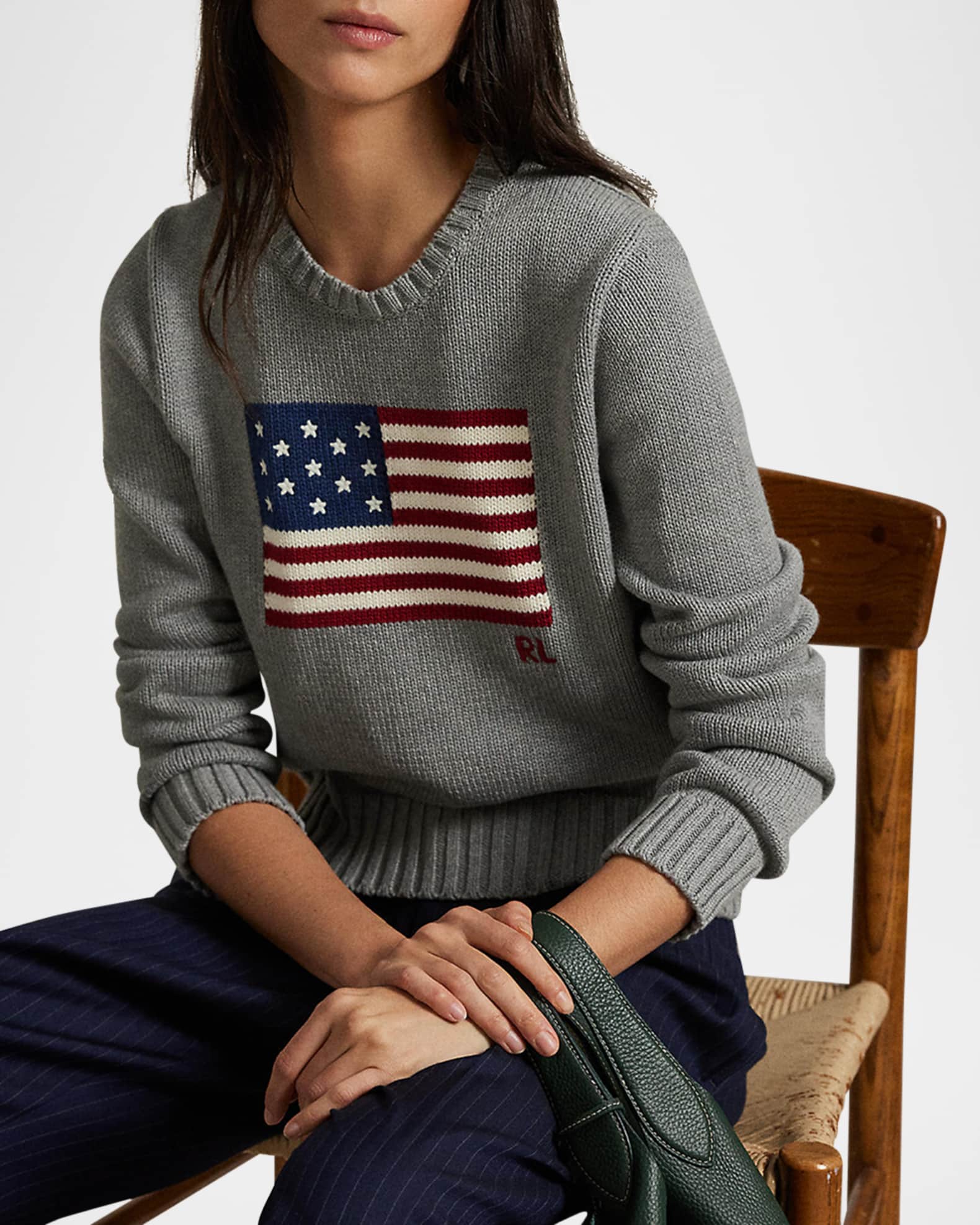 Polo Ralph Lauren Flag Cotton Crewneck Sweater | Neiman Marcus
