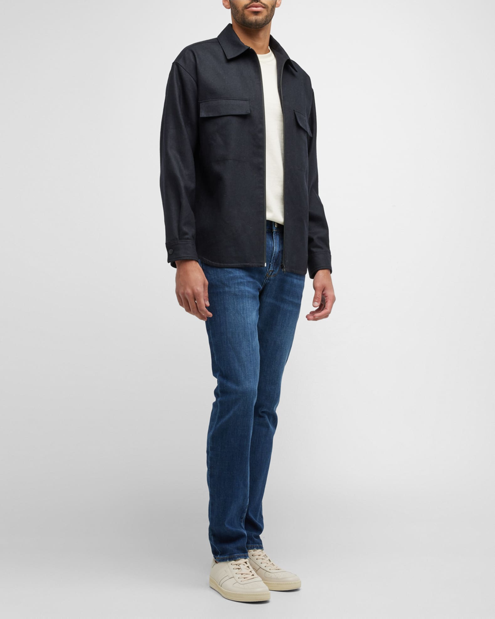 FRAME Men's Modern Flannel Full-Zip Overshirt | Neiman Marcus