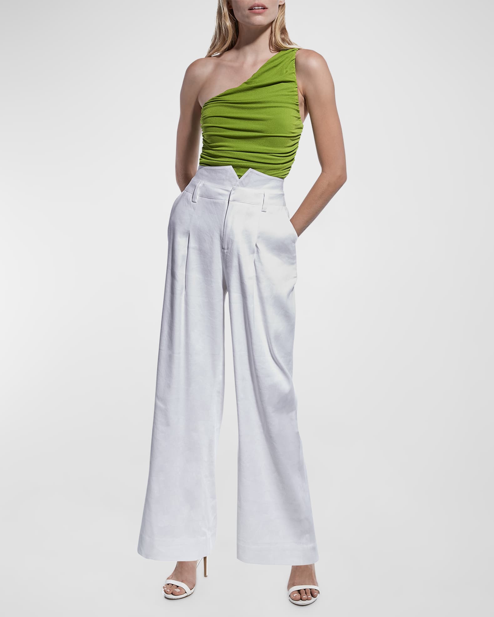 AS by DF Mimi Wide-Leg Twill Trousers | Neiman Marcus