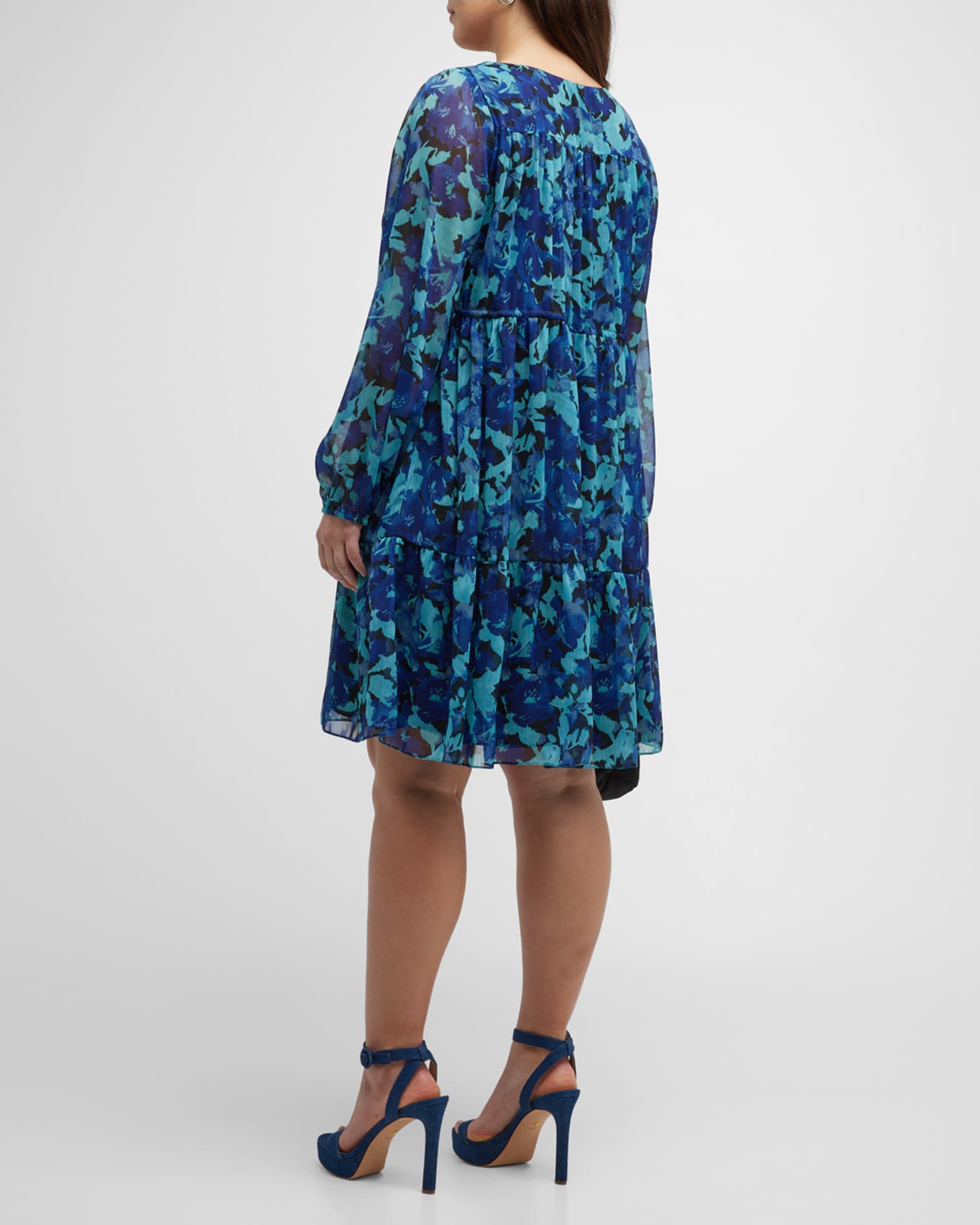 Whitney Morgan Plus Size Tiered Abstract-Print Midi Dress | Neiman Marcus
