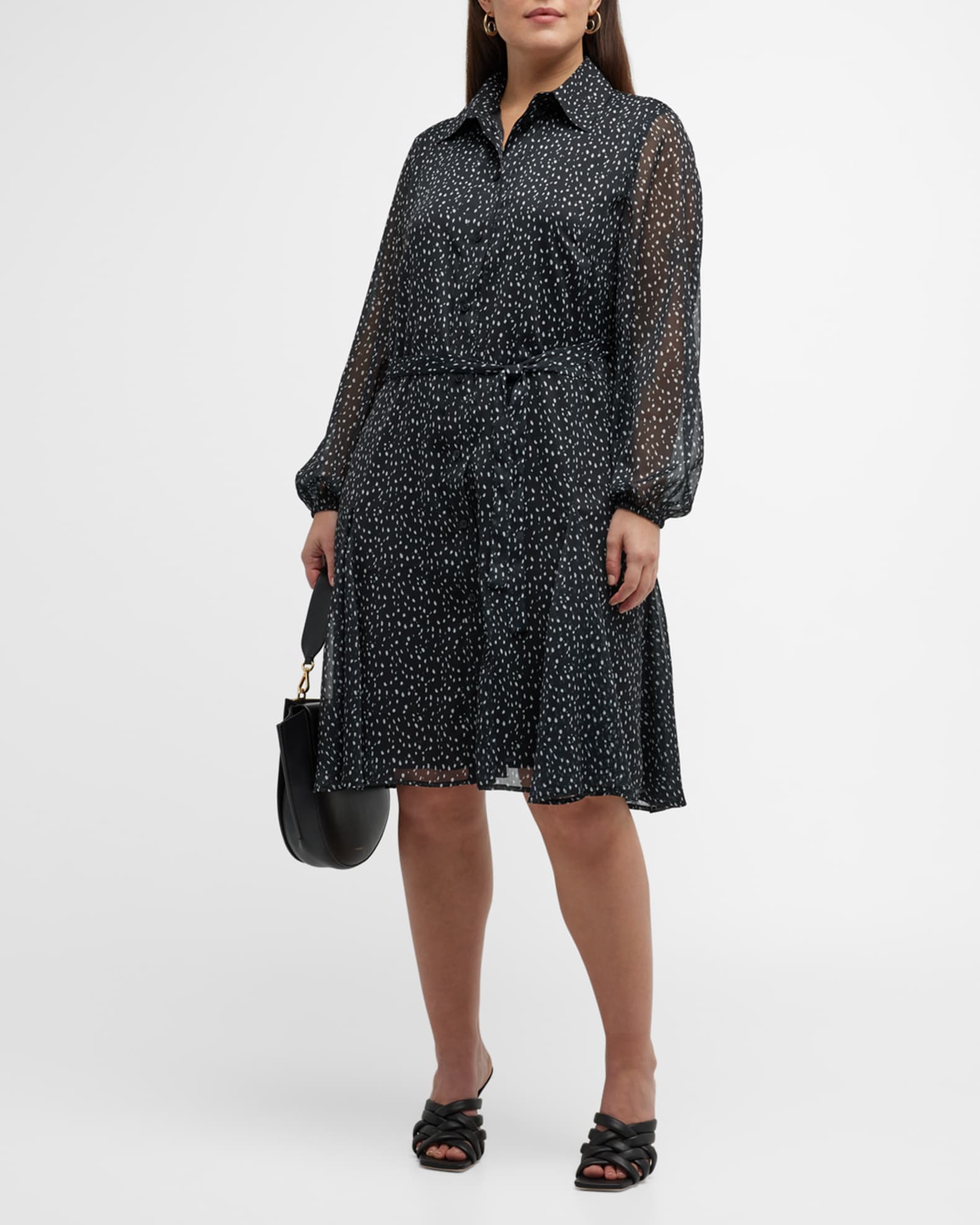 Whitney Morgan Plus Size Dotted Godet Midi Shirtdress | Neiman Marcus
