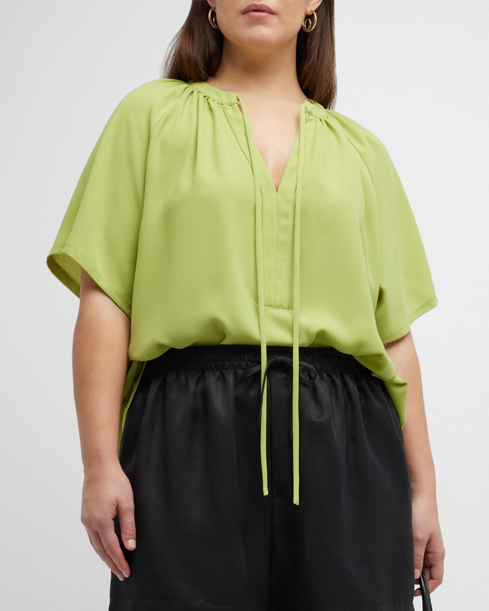 Whitney Morgan Plus Size Ruched Raglan-Sleeve Crepe Blouse | Neiman Marcus