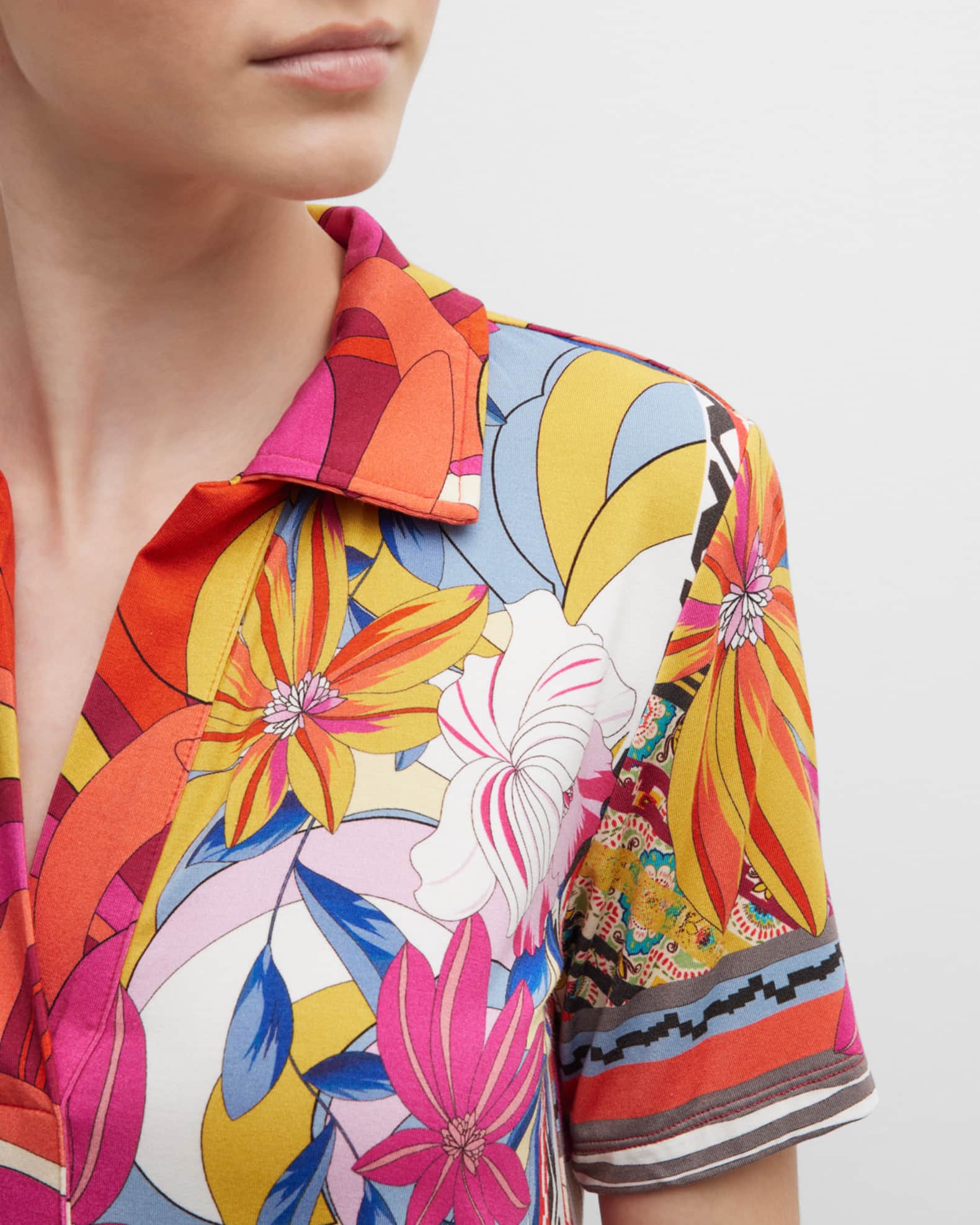 Johnny Was Rachel May Floral-Print Swing Polo | Neiman Marcus