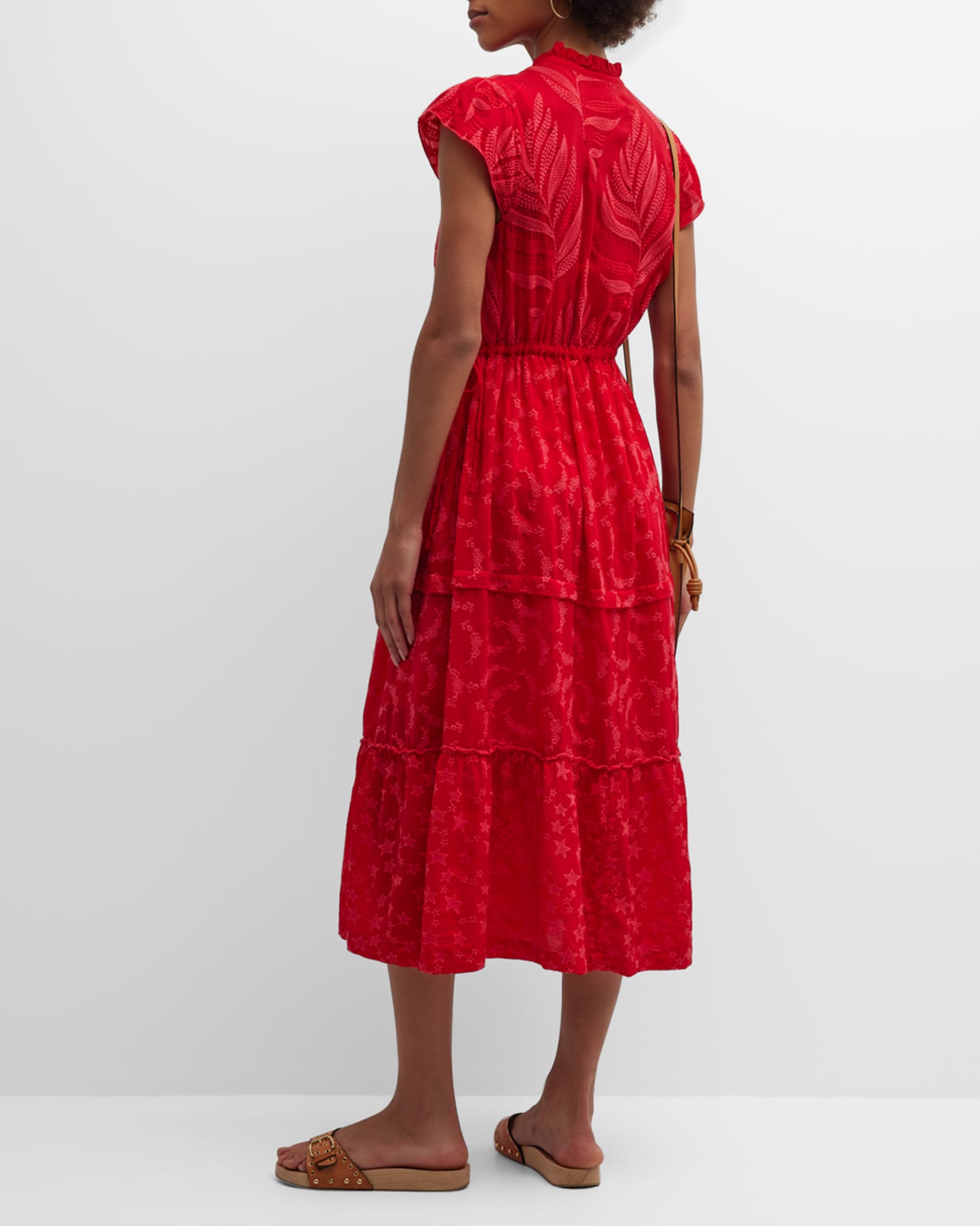 Johnny Was Vitaly Tiered Embroidered Midi Dress with Slip | Neiman Marcus