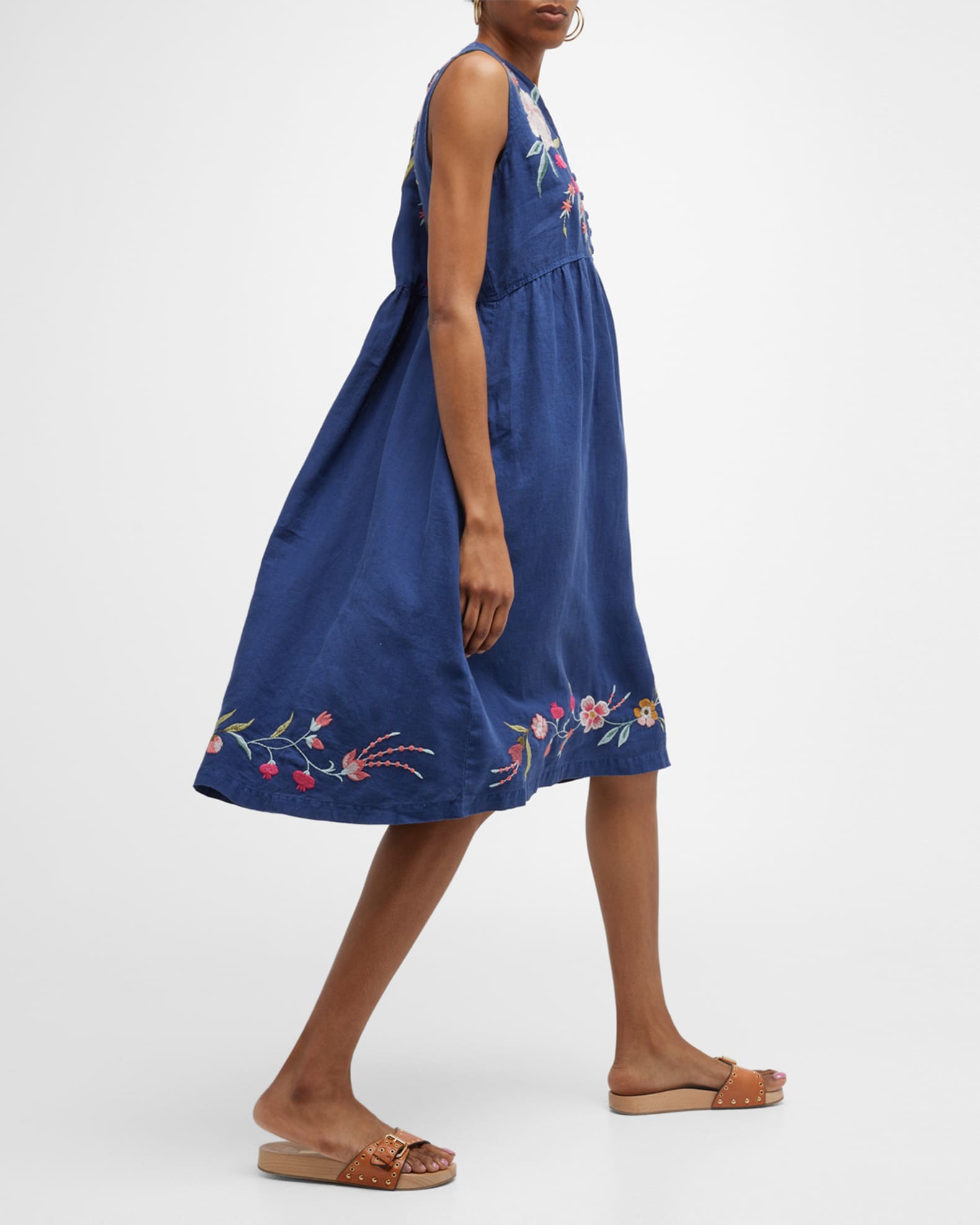 Johnny Was Joya Embroidered Linen Tank Dress | Neiman Marcus