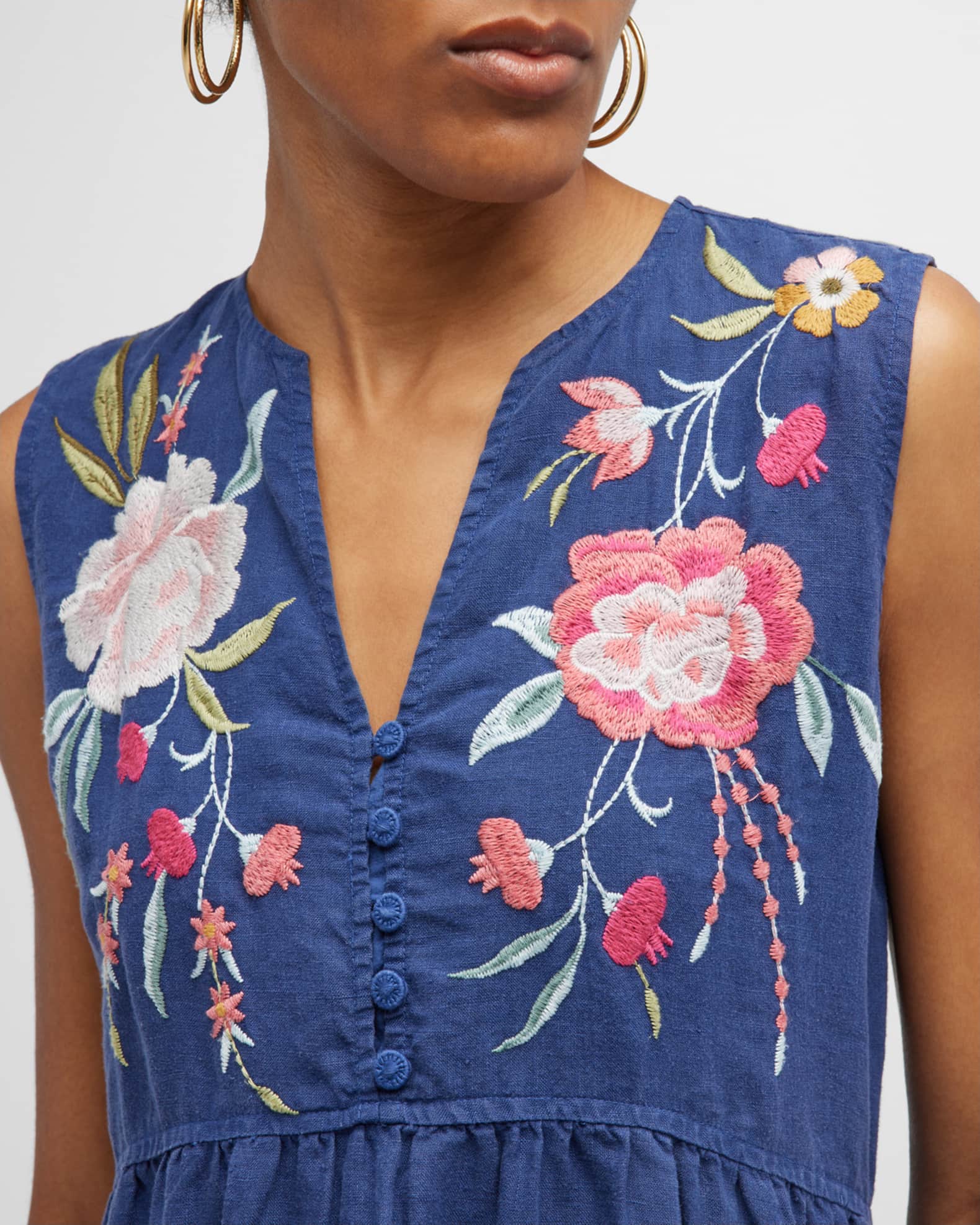 Johnny Was Joya Embroidered Linen Tank Dress | Neiman Marcus