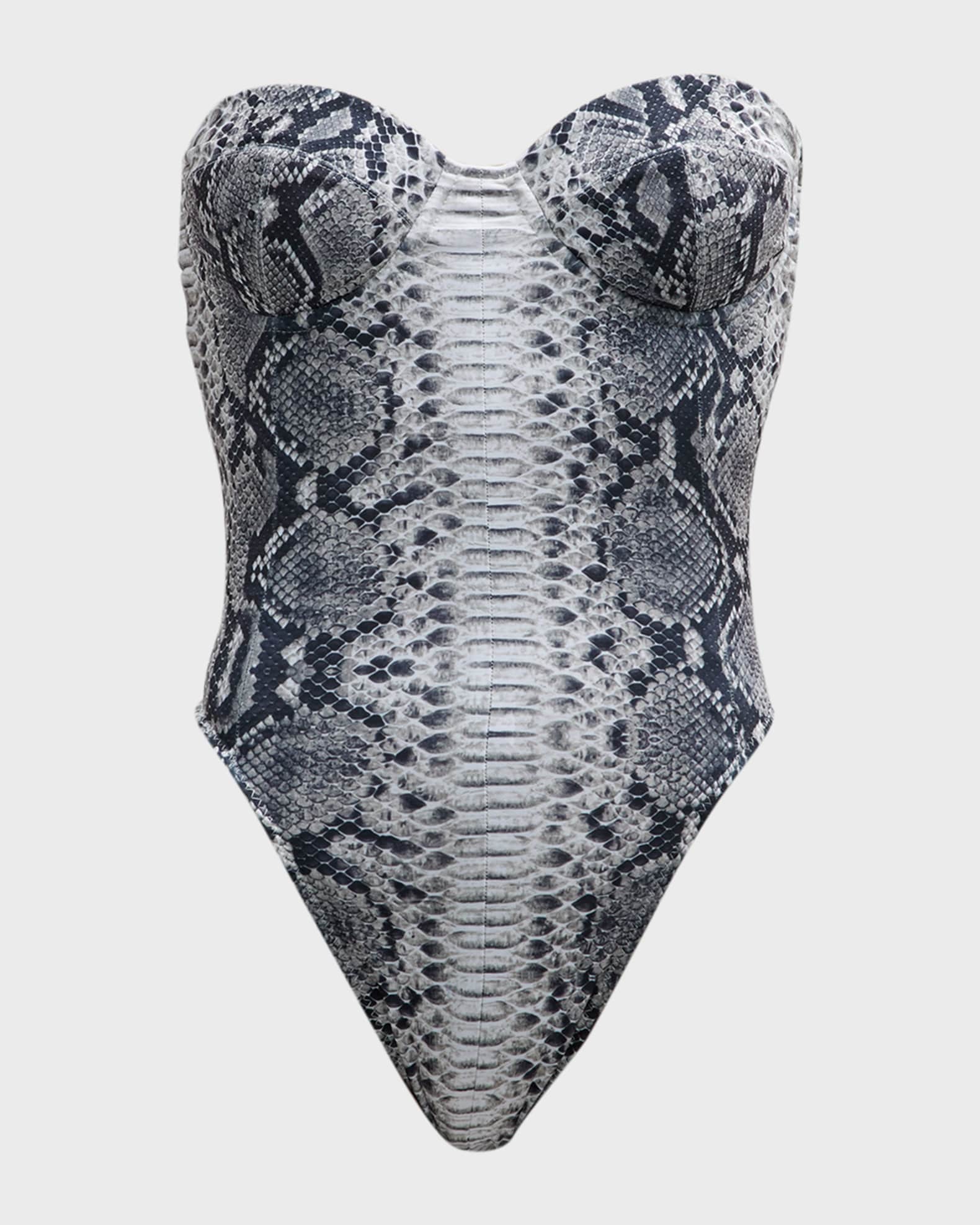Norma Kamali Corset Mio Python-Print One-Piece Swimsuit | Neiman Marcus